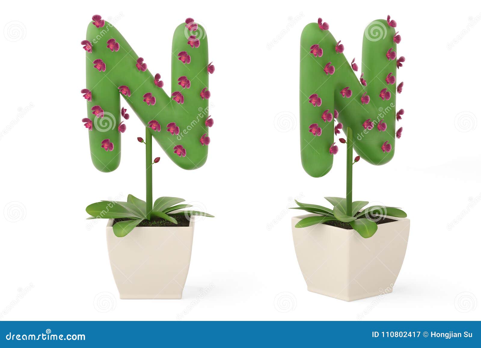 Plant Alphabet N and Flowerpot.3D Illustration. Stock Illustration ...