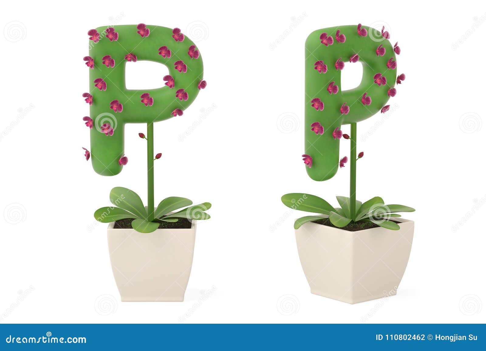 Plant Alphabet P and Flowerpot.3D Illustration. Stock Illustration ...