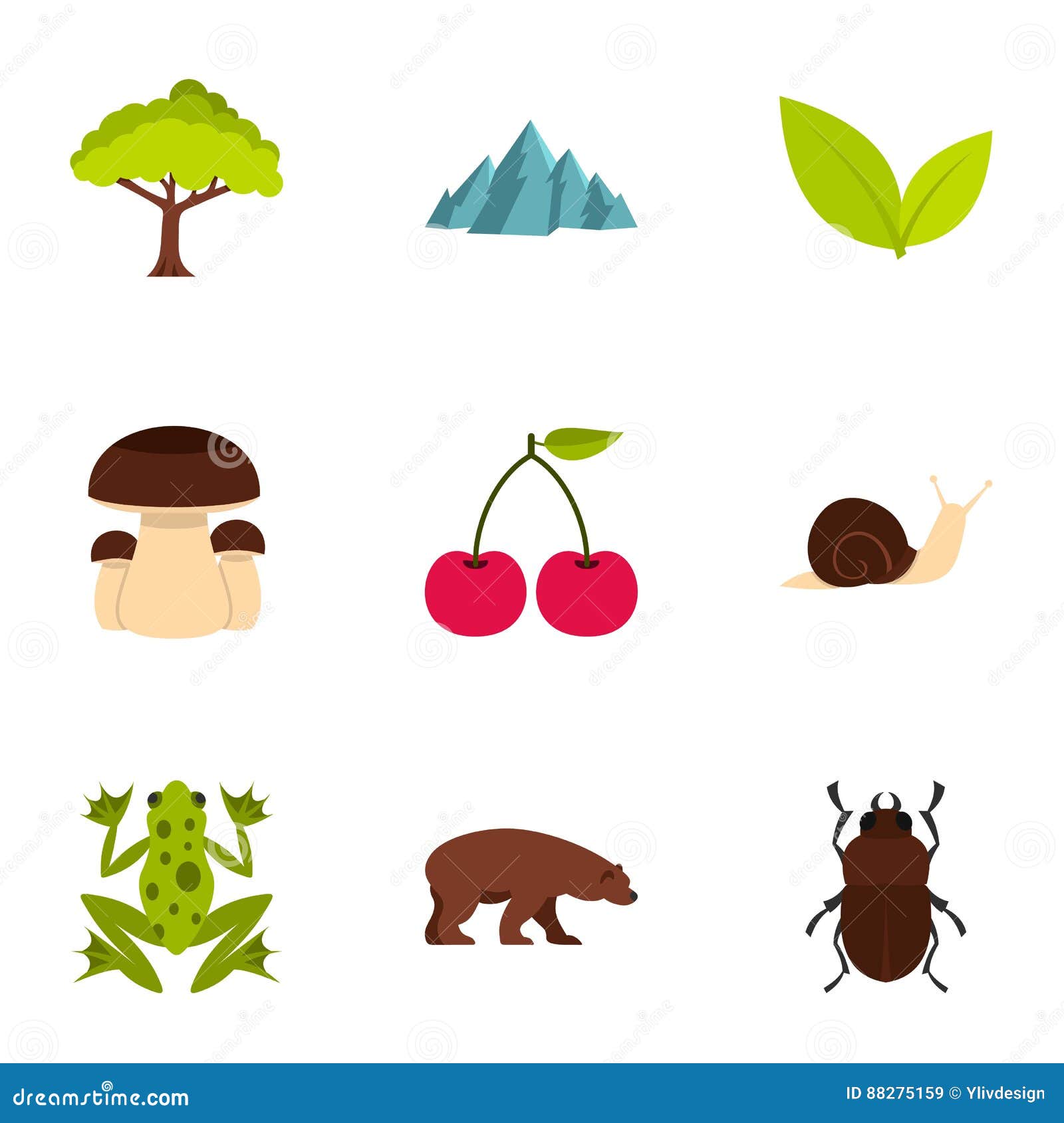 Plant, Animal, Insect Icons Set, Flat Style Stock Vector - Illustration ...