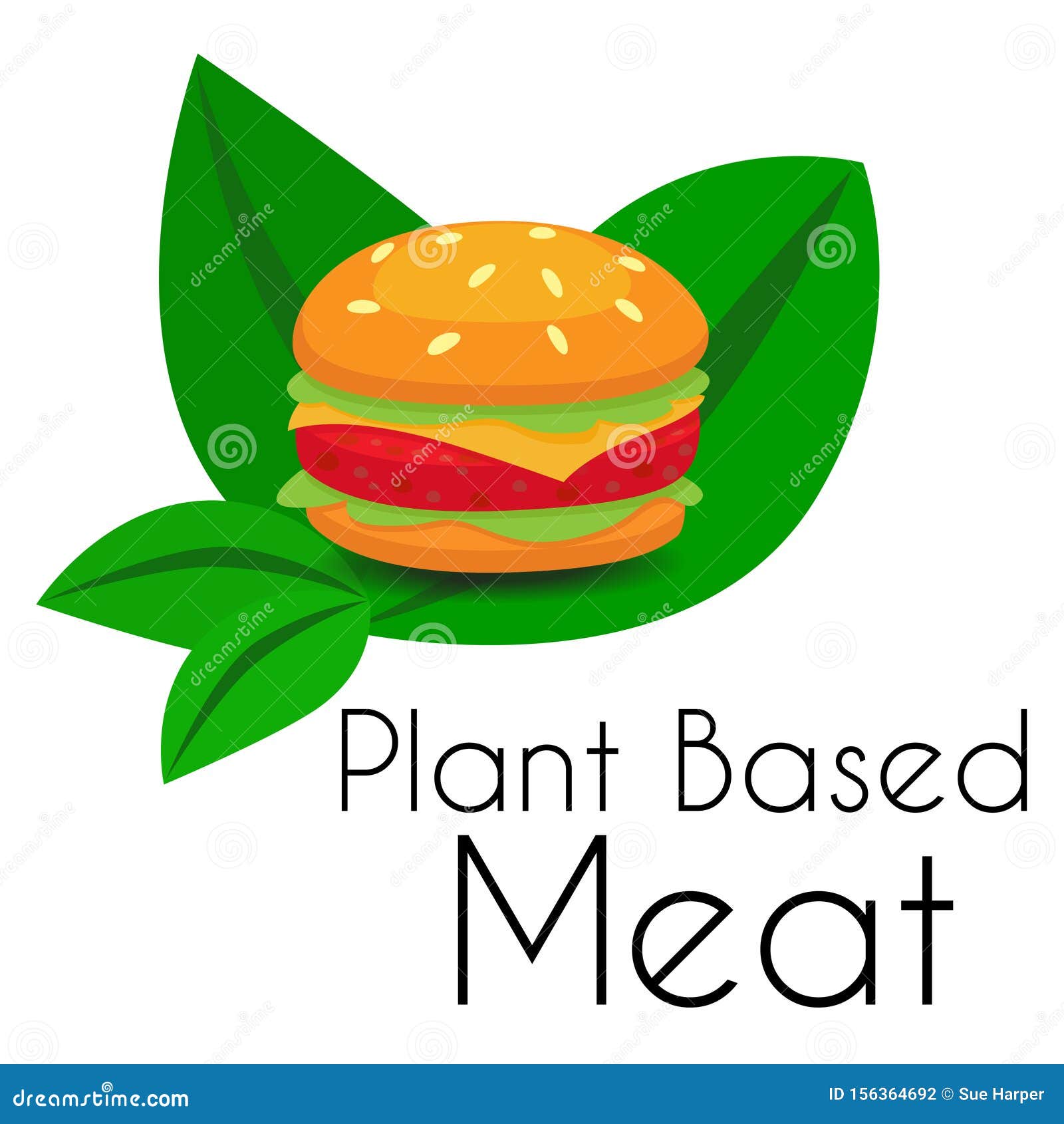 Plant Based Meat Icon with Hamburger on Leaves Stock Vector ...