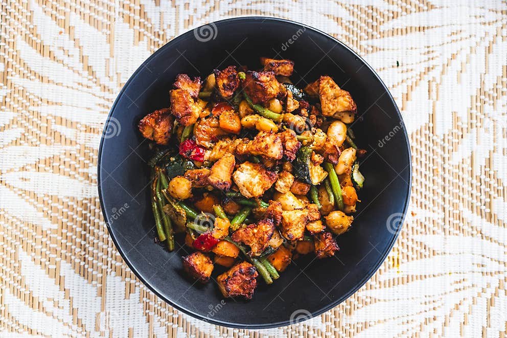 Plant-based Sauteed Vegetables with Marinated Tofu Chunks Stock Image ...