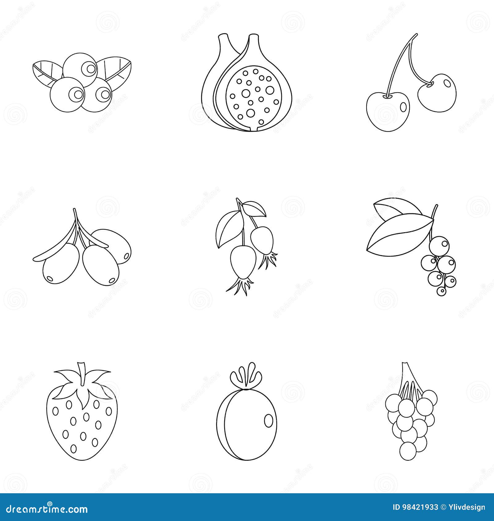 Plant Berries Icon Set, Outline Style Stock Vector - Illustration of ...