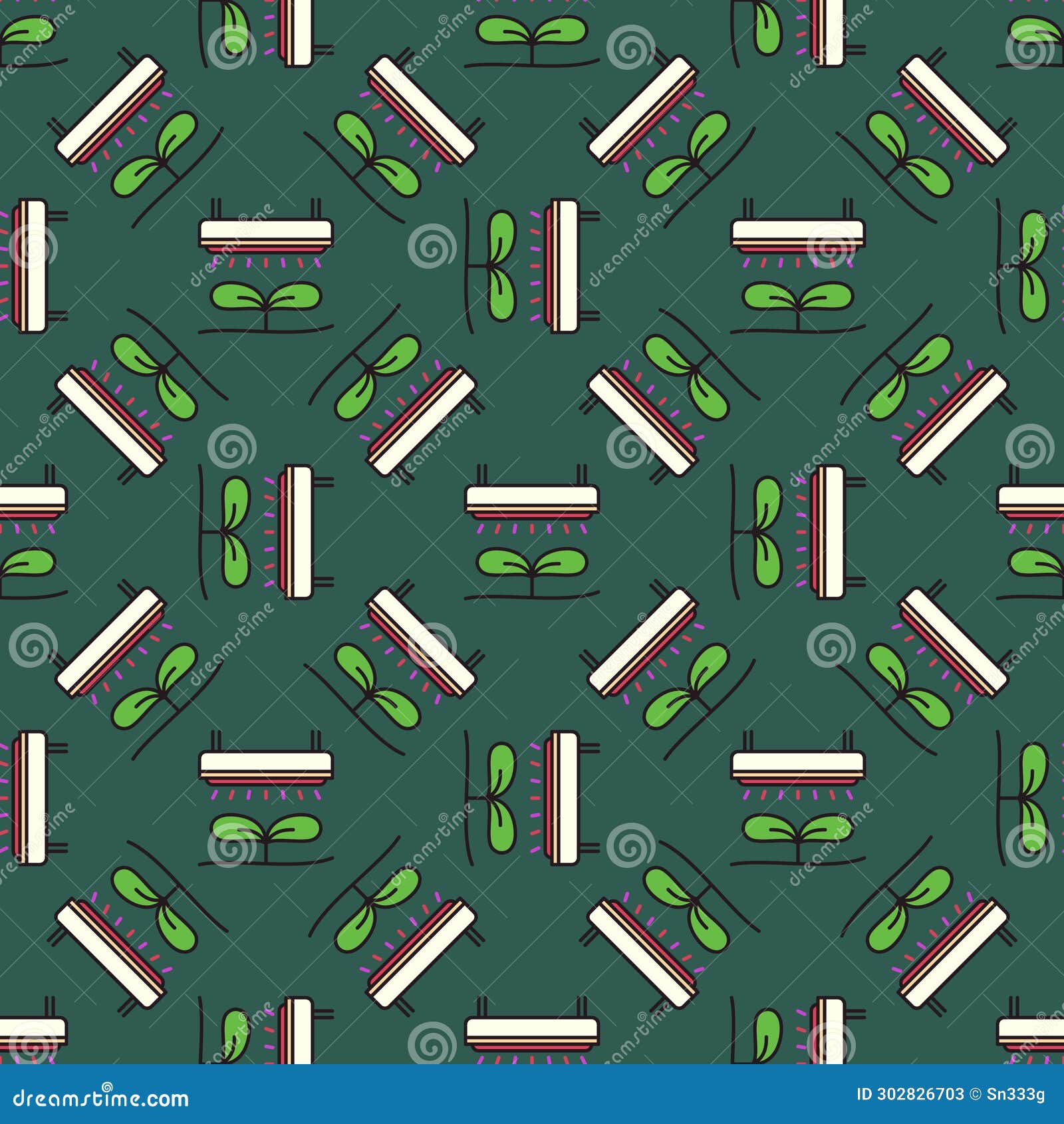 Plant and Big Phytolamp Vector Grow Light Colored Seamless Pattern ...