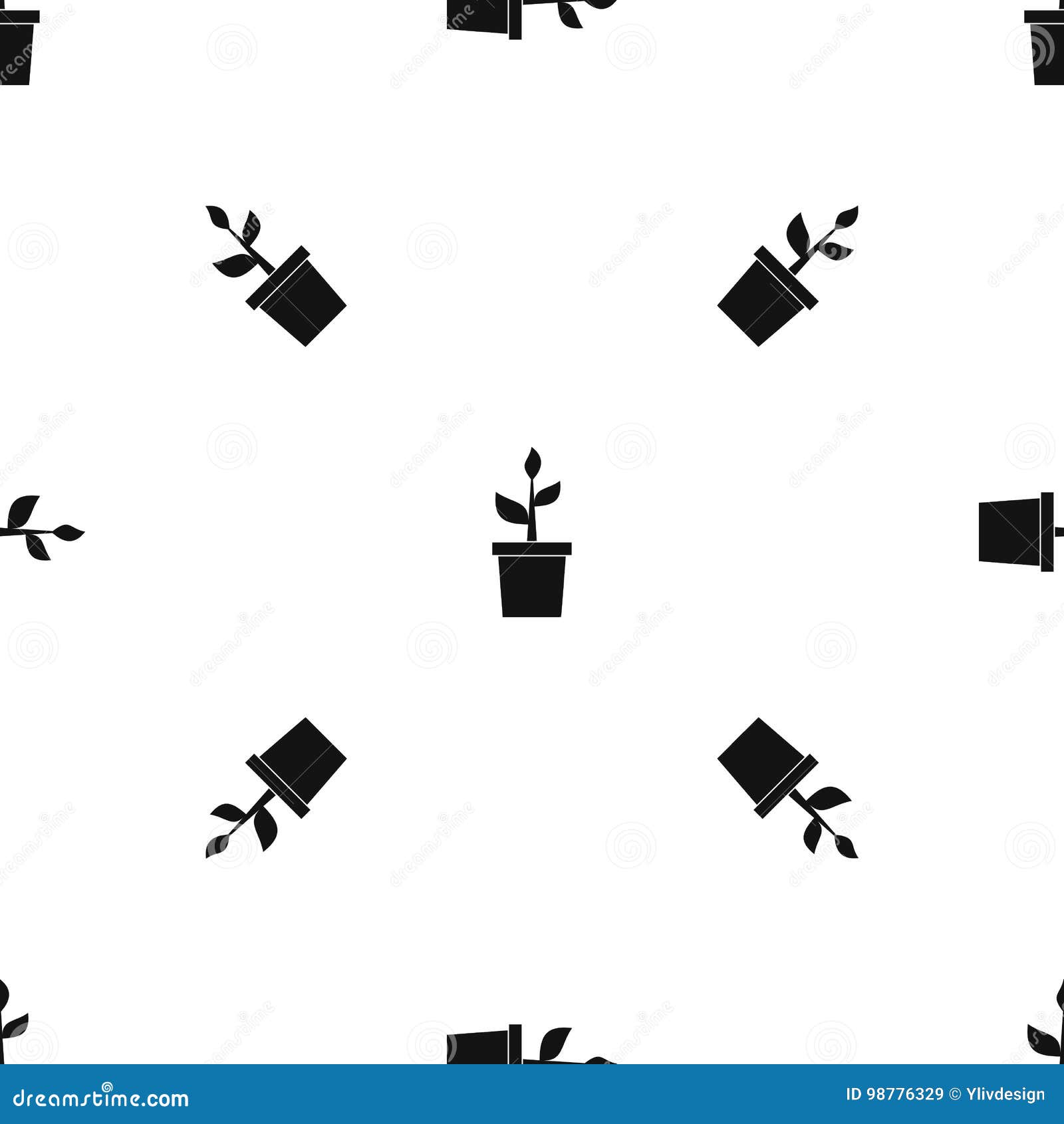Plant in Clay Pot Pattern Seamless Black Stock Vector - Illustration of ...