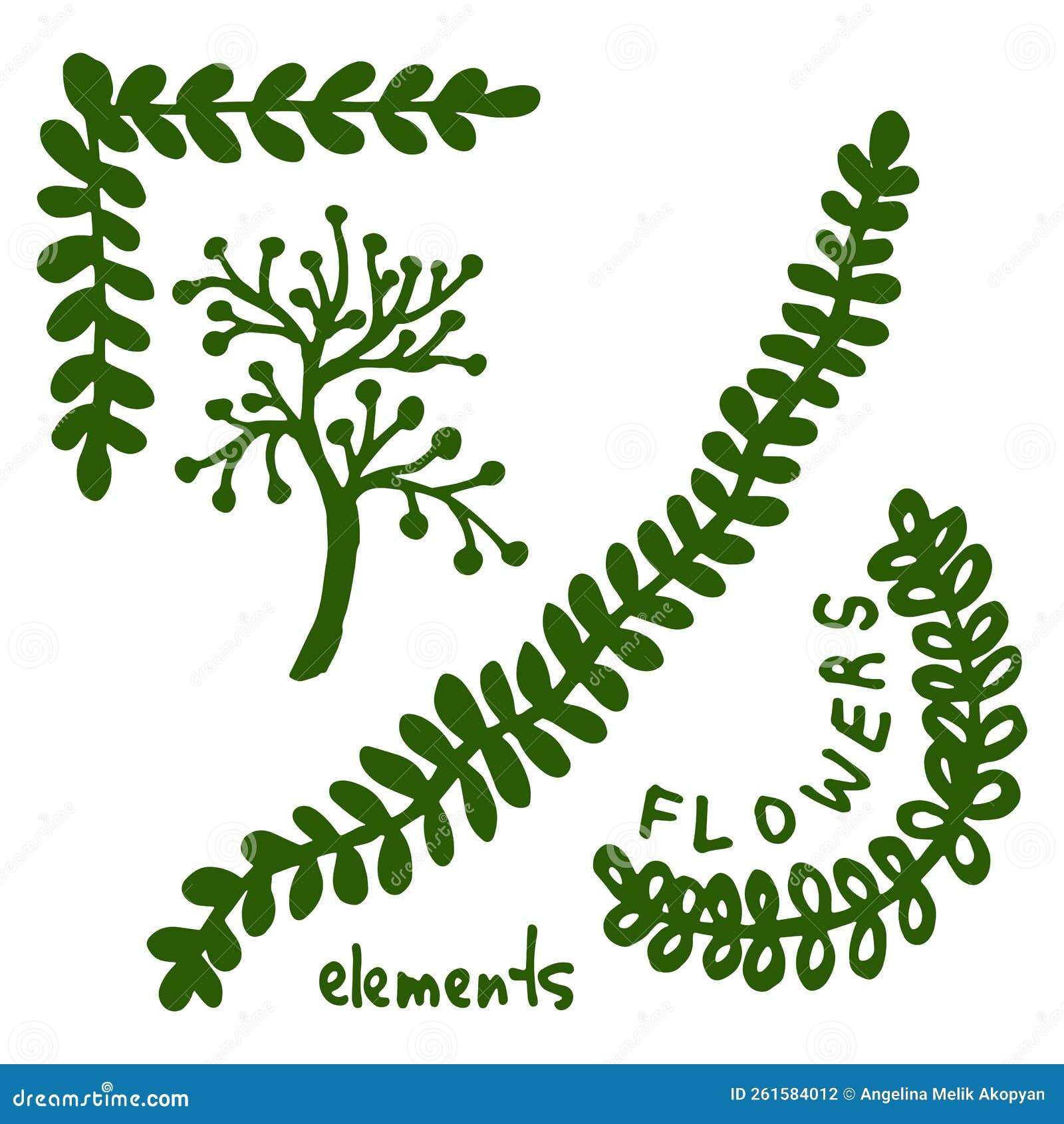 Plant Elements are Isolated on a White Background. Stock Illustration ...