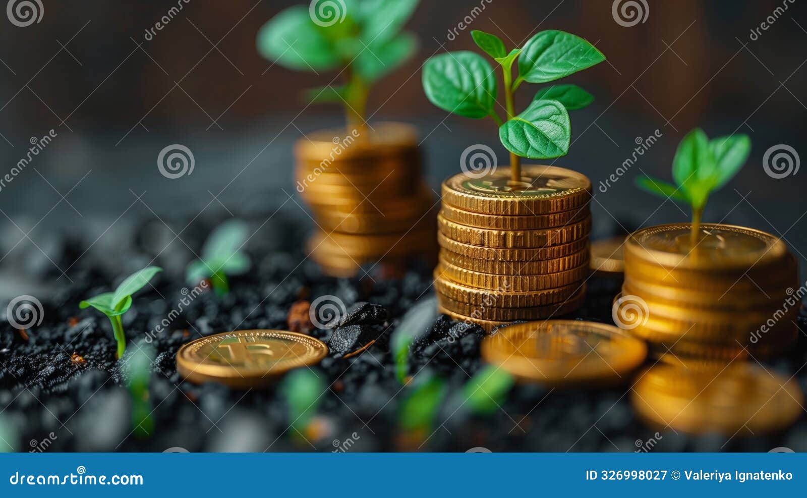 A Plant Emerges from a Stack of Coins, Representing Growth and ...