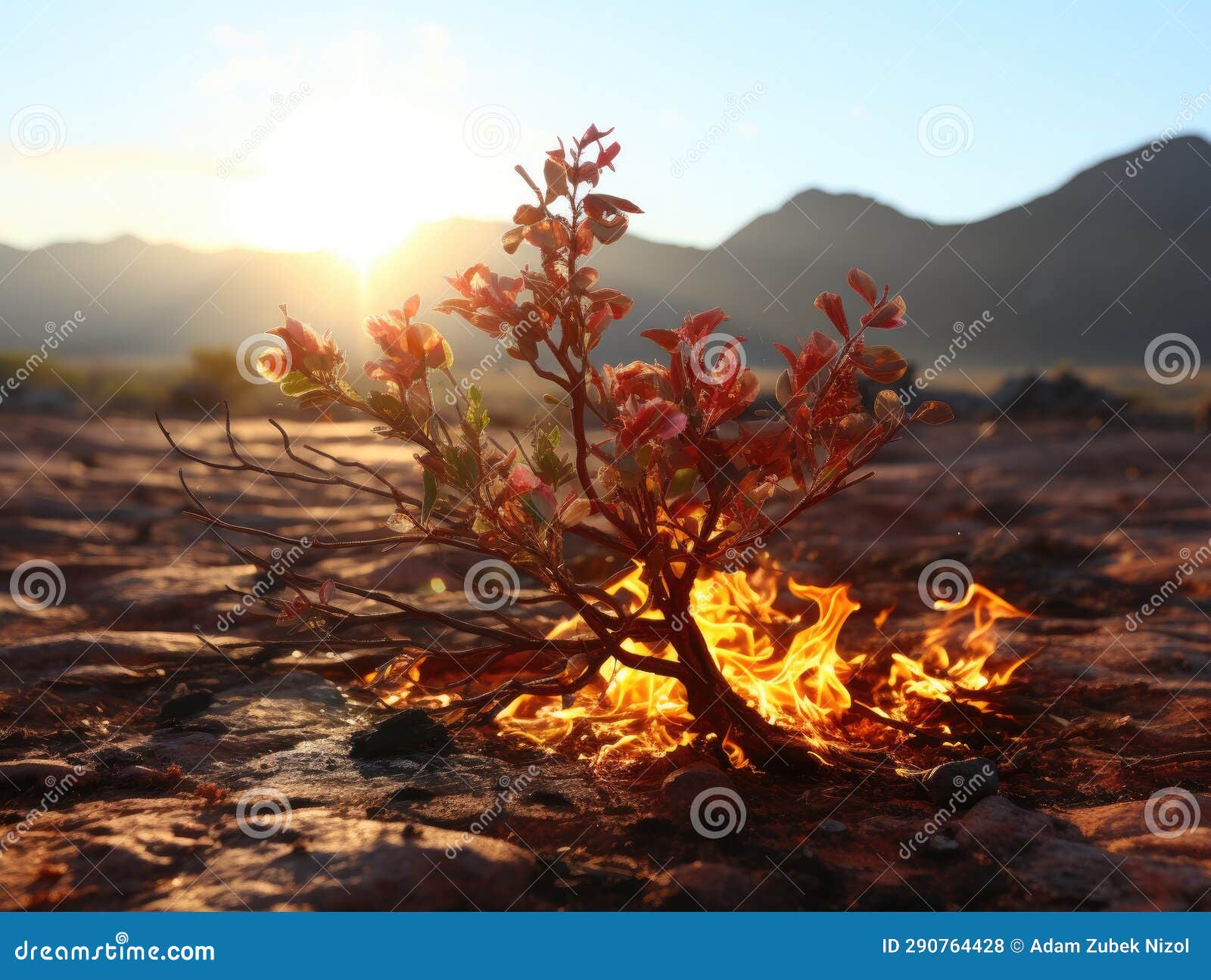 A Plant on Fire in the Desert Stock Illustration - Illustration of ...