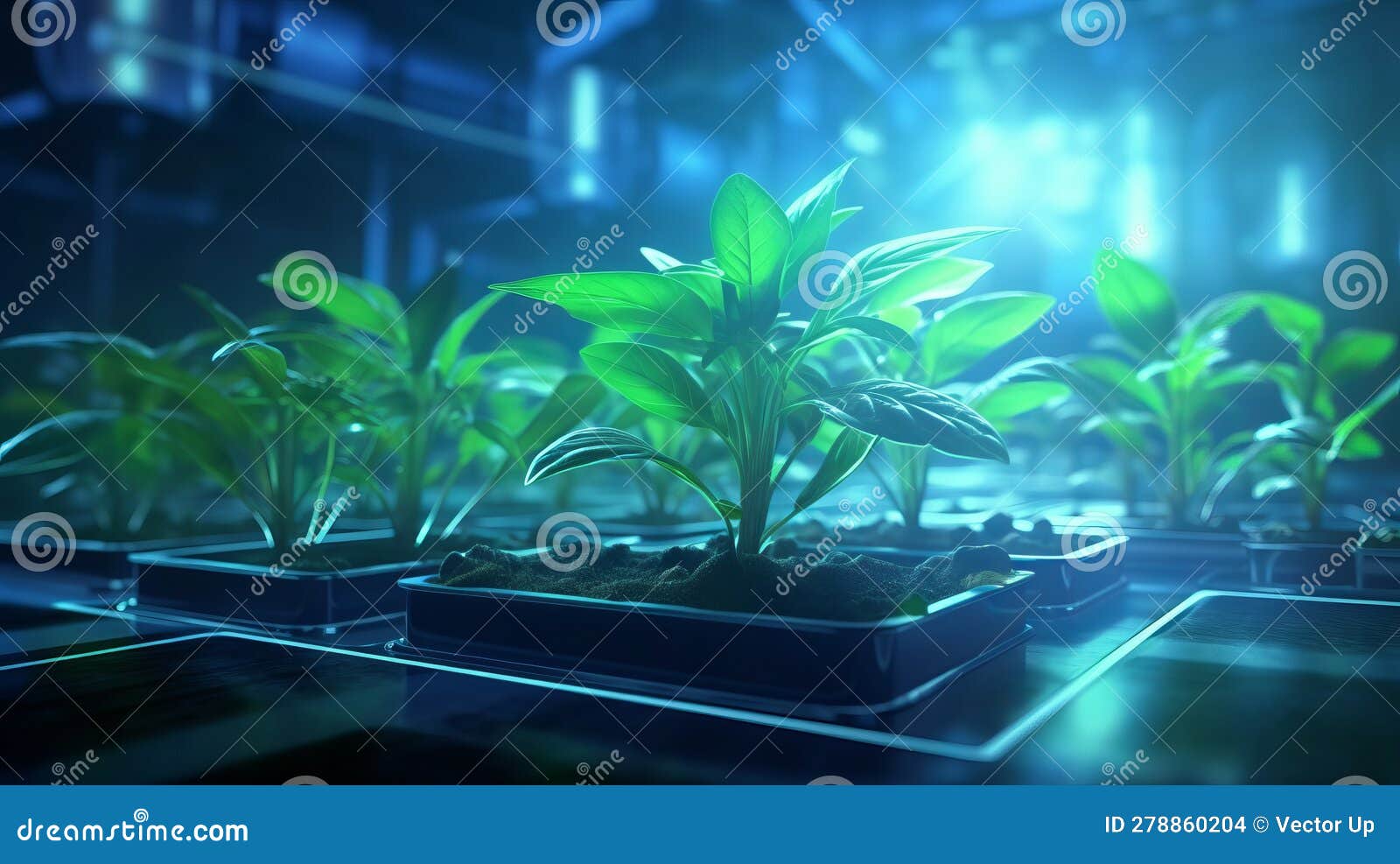 Plant Grow in Hi-tech Controlling Environment. Generative AI Stock ...