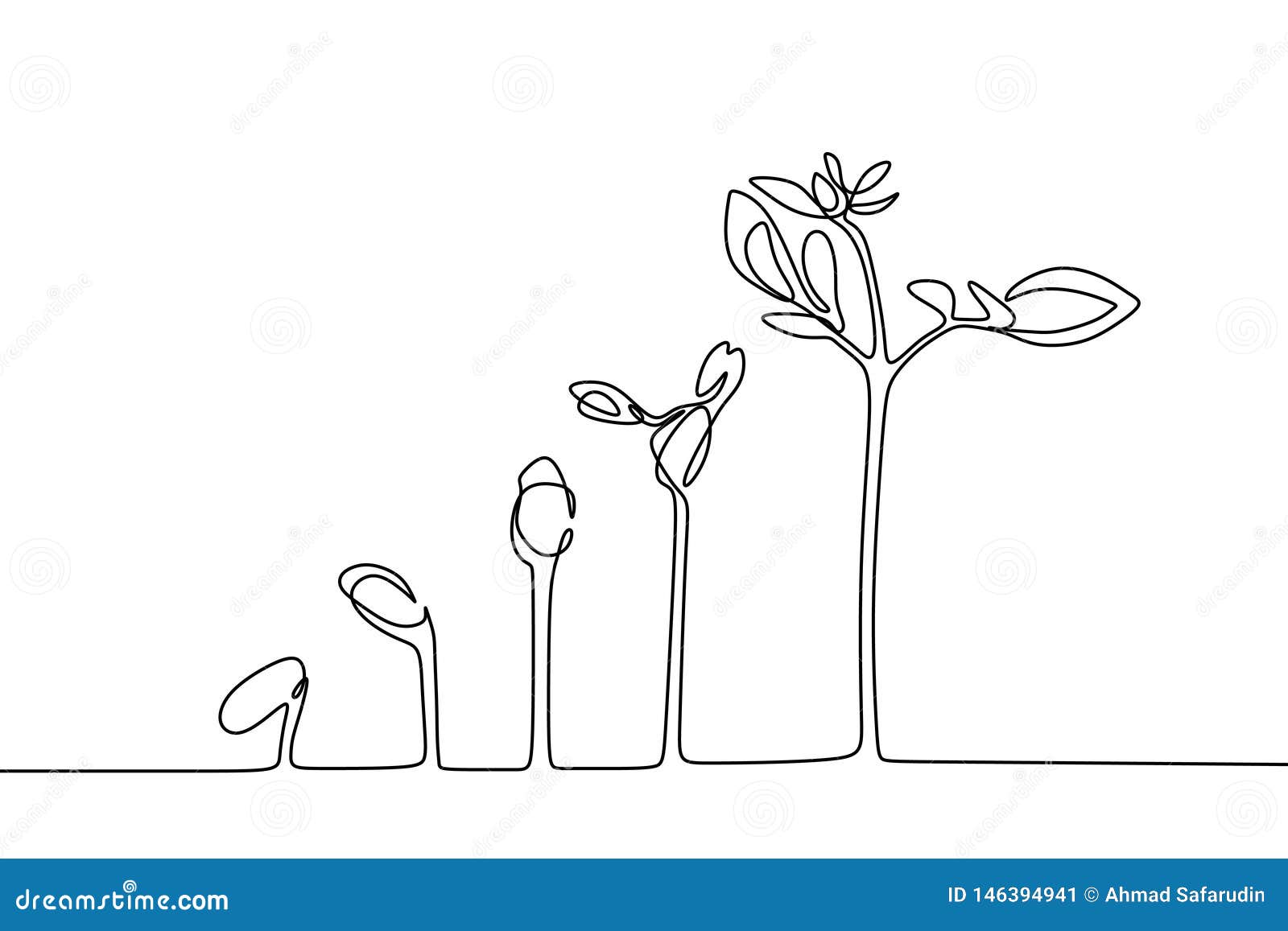 Plant Growing Continuous Line Drawing One Hand Drawn Minimalist Design ...
