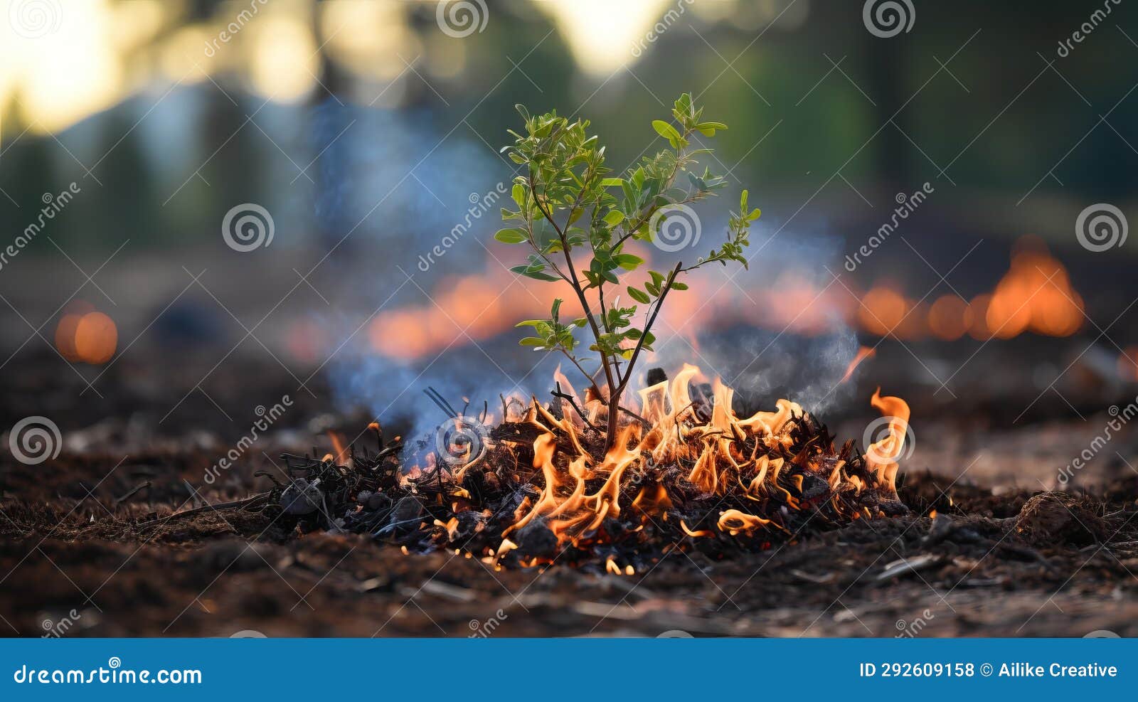 Plant Growing on Fire in the Forest. Ecological Concept Stock ...