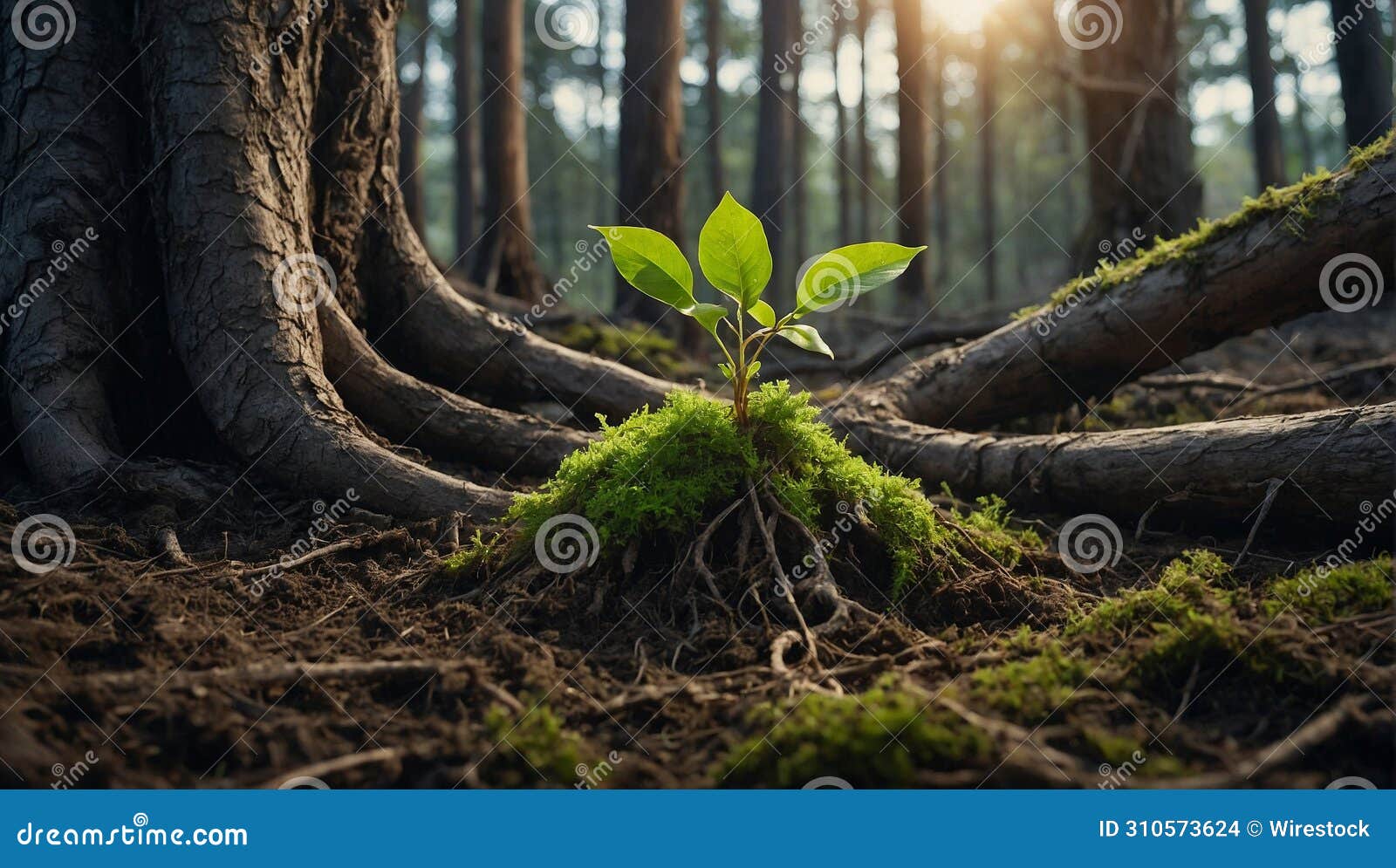 The Plant that is Growing between Two Roots and a Tree Stump in the ...