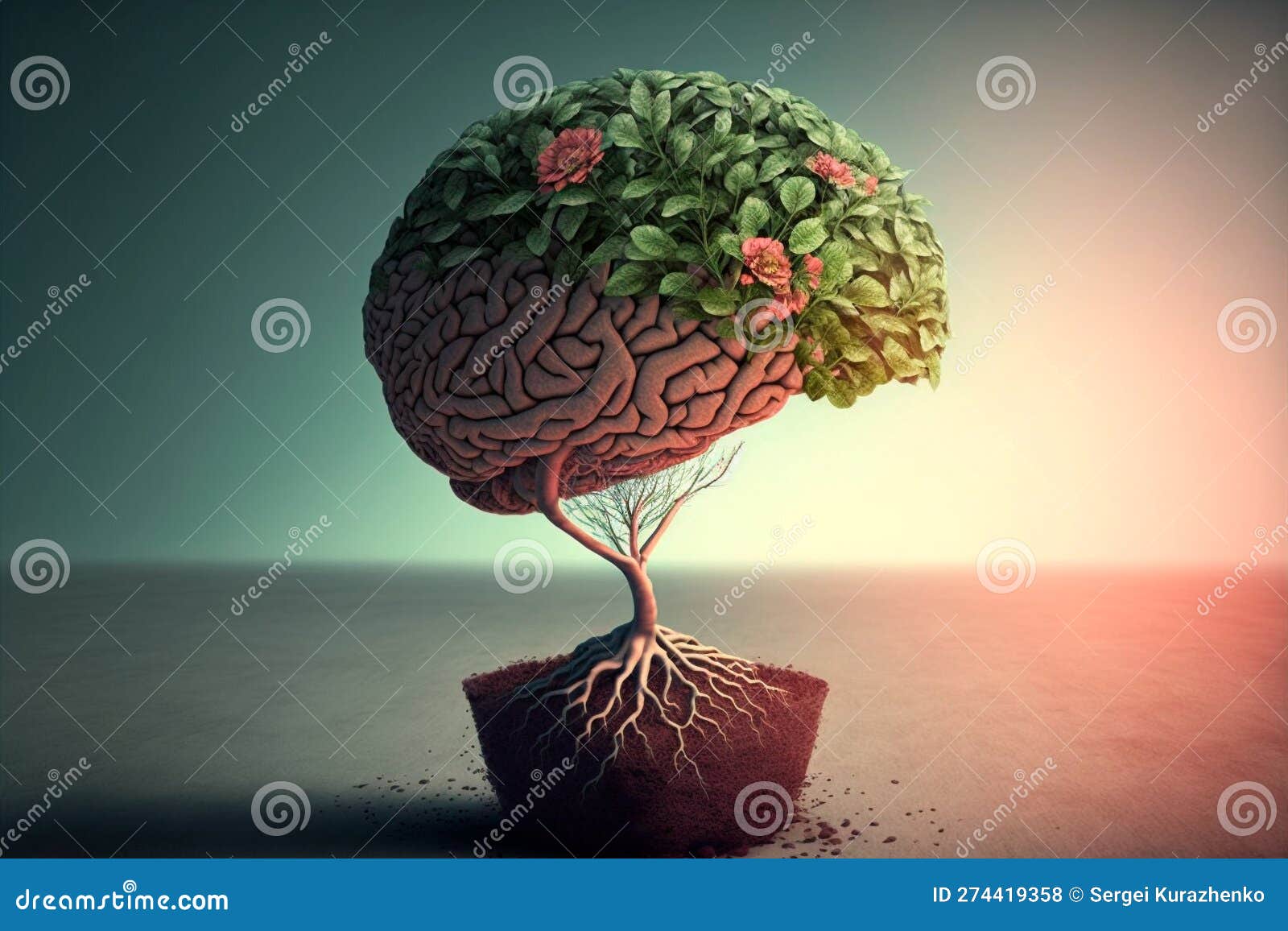 Plant grows from a brain. stock photo. Image of change - 274419358