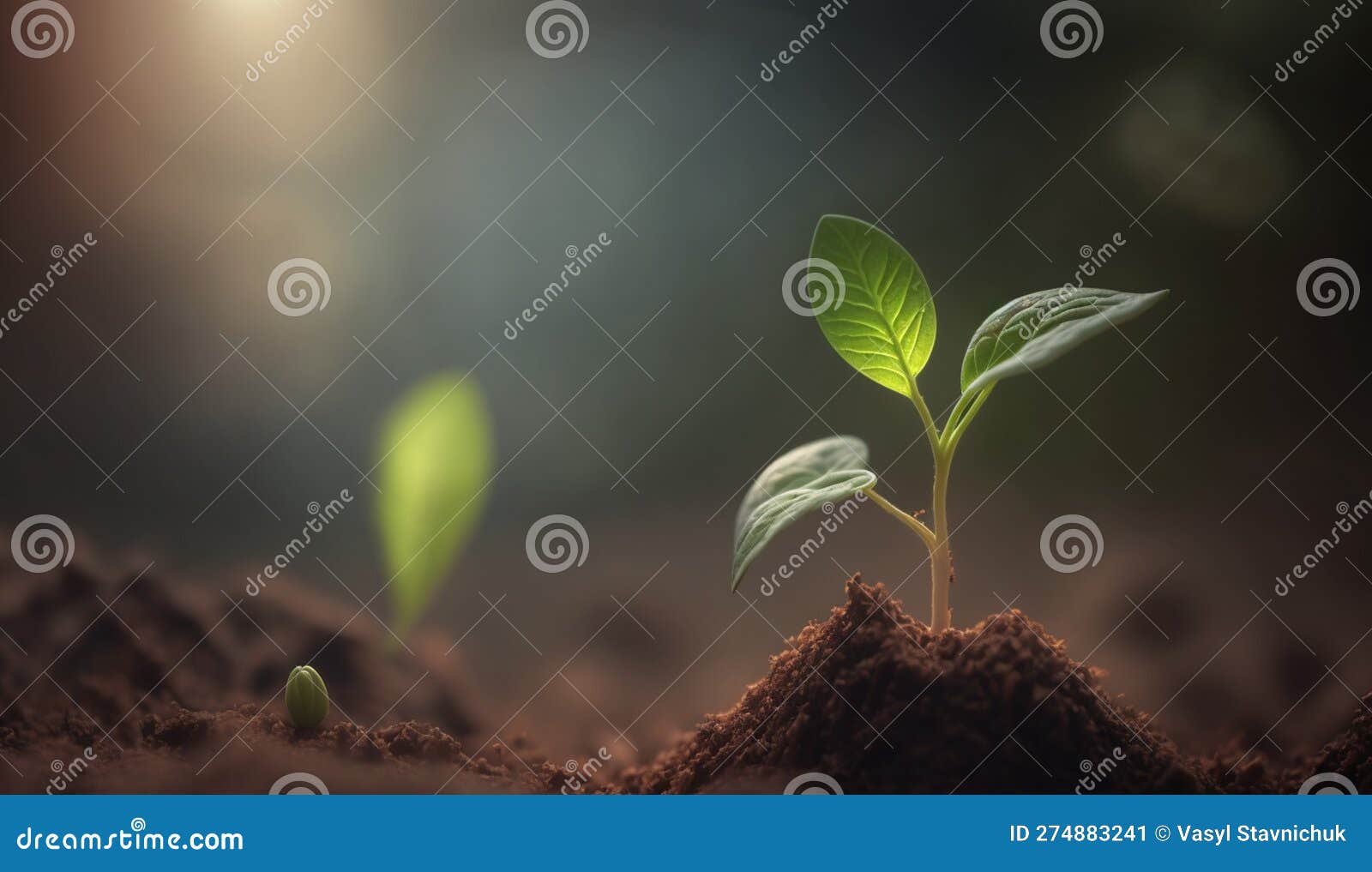 Plant Grows Macro, Green Farming and Plant Growth is Set Against with ...