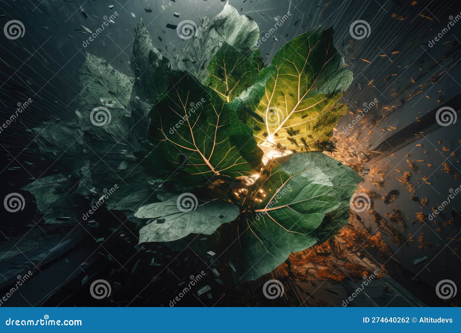 Plant Leaf Explosion in Futuristic, Sci-fi Setting Stock Illustration ...