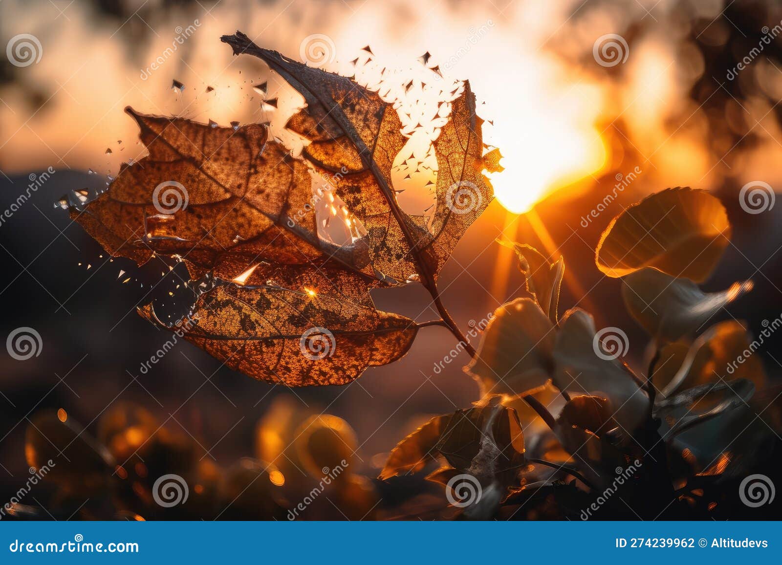 Plant Leaf Explosion with Sunset in the Background Stock Illustration ...