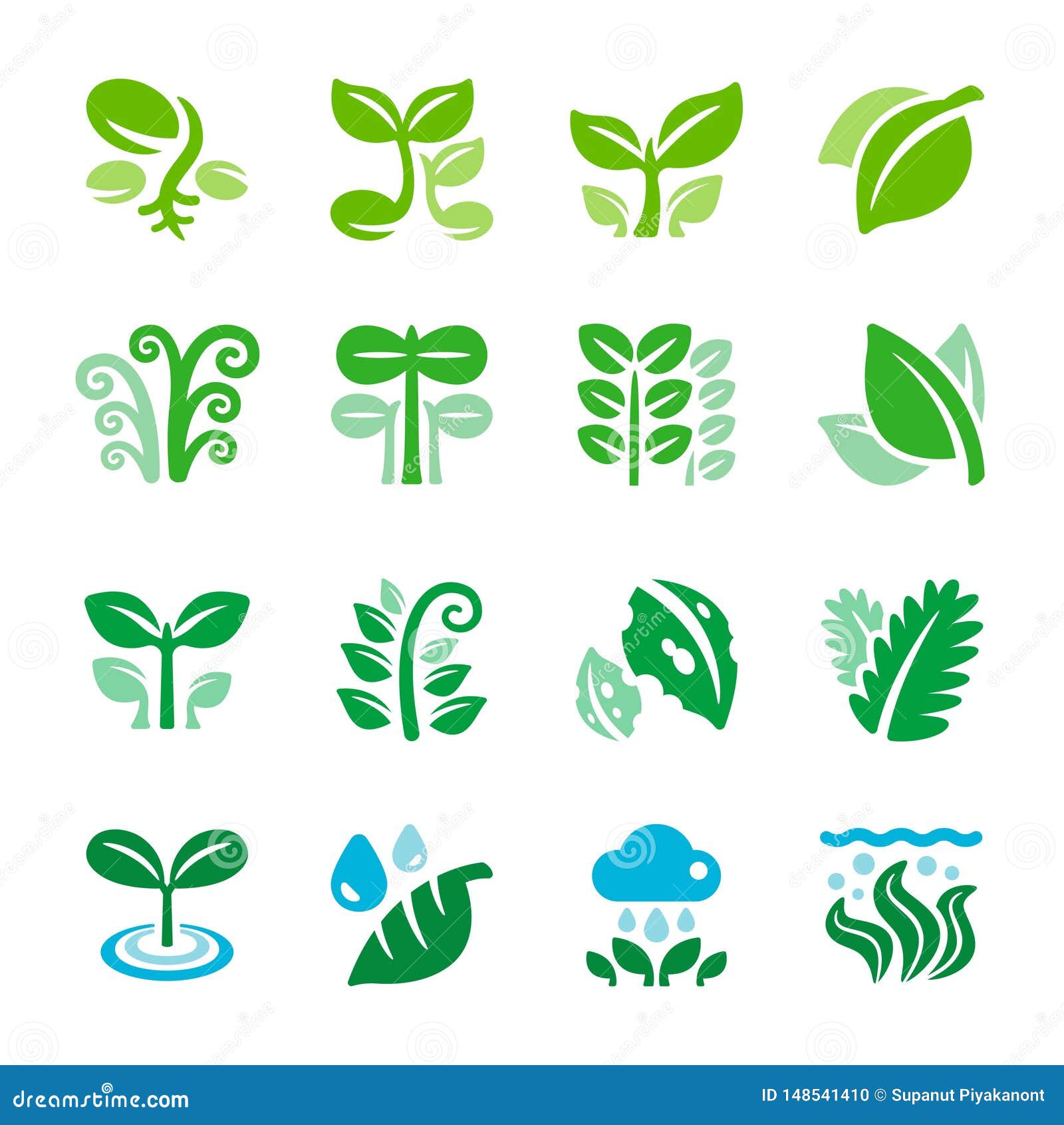 Plant and leaf icon set stock vector. Illustration of grow - 148541410