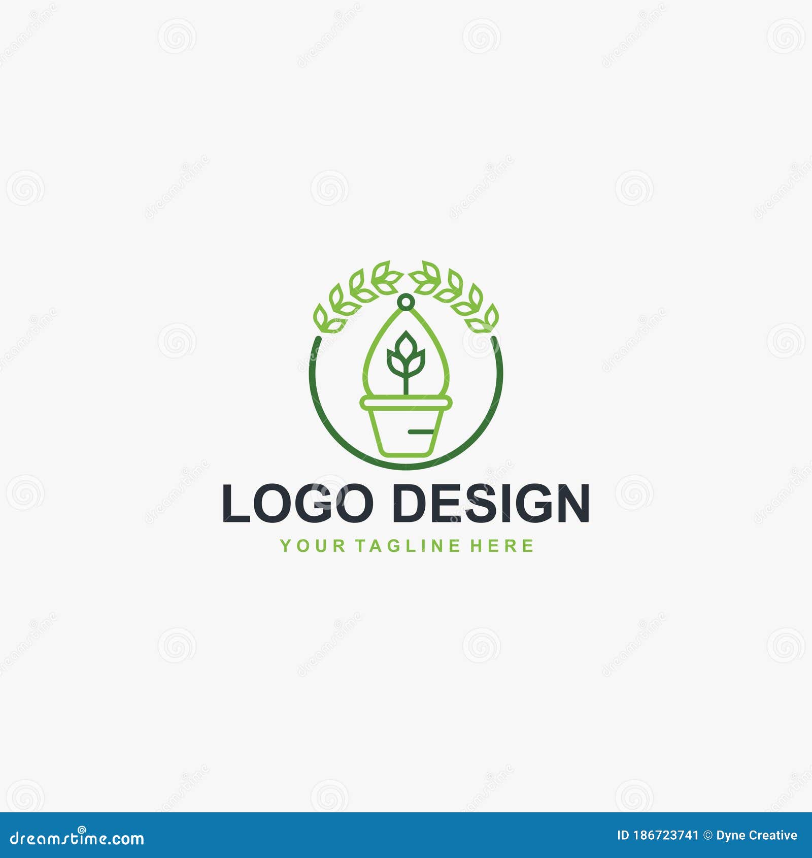 Plant Pot Logo Design Gardening Illustration Sign Outline Leaves And