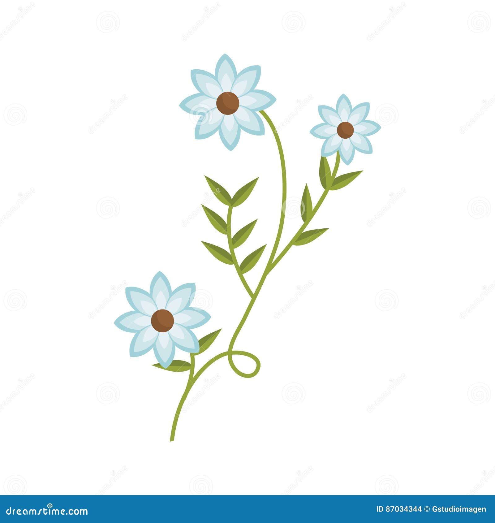 Plant with Ramification and Blue Flowers Stock Vector - Illustration of ...