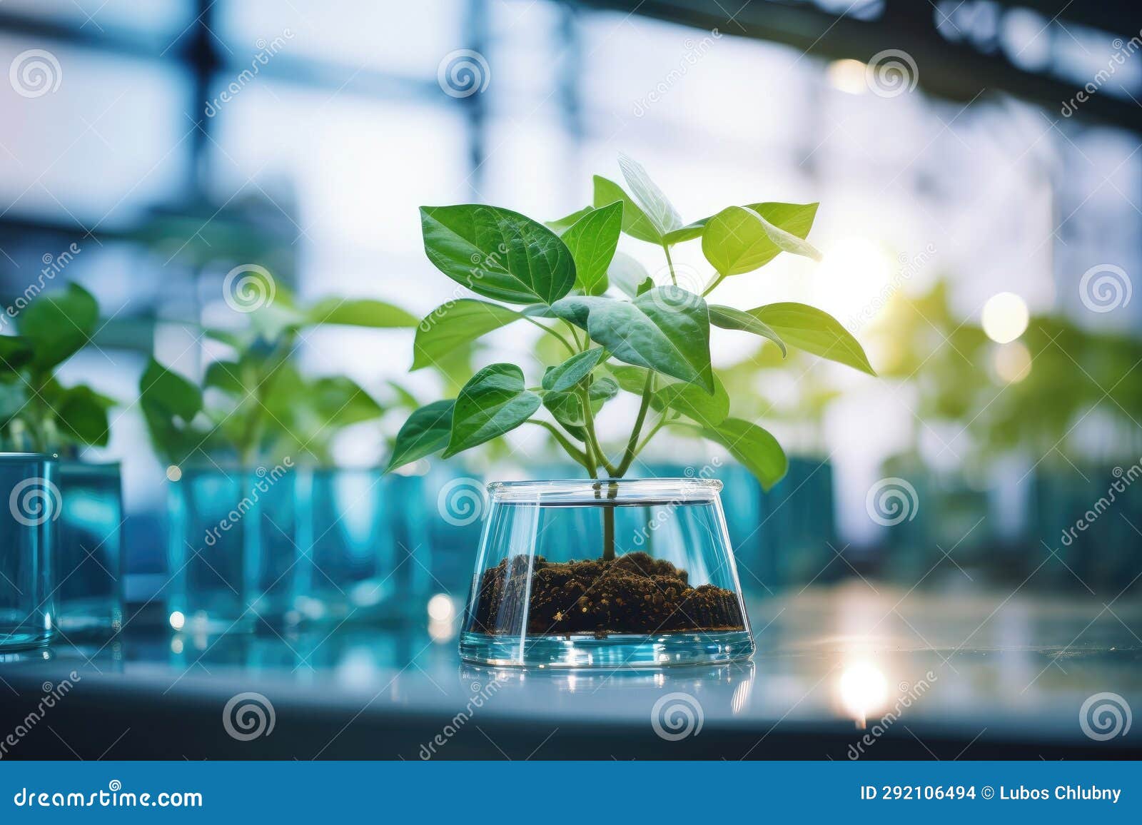 Plant Research, Green Plant in a Glass Jar in a Laboratory. Ecological ...