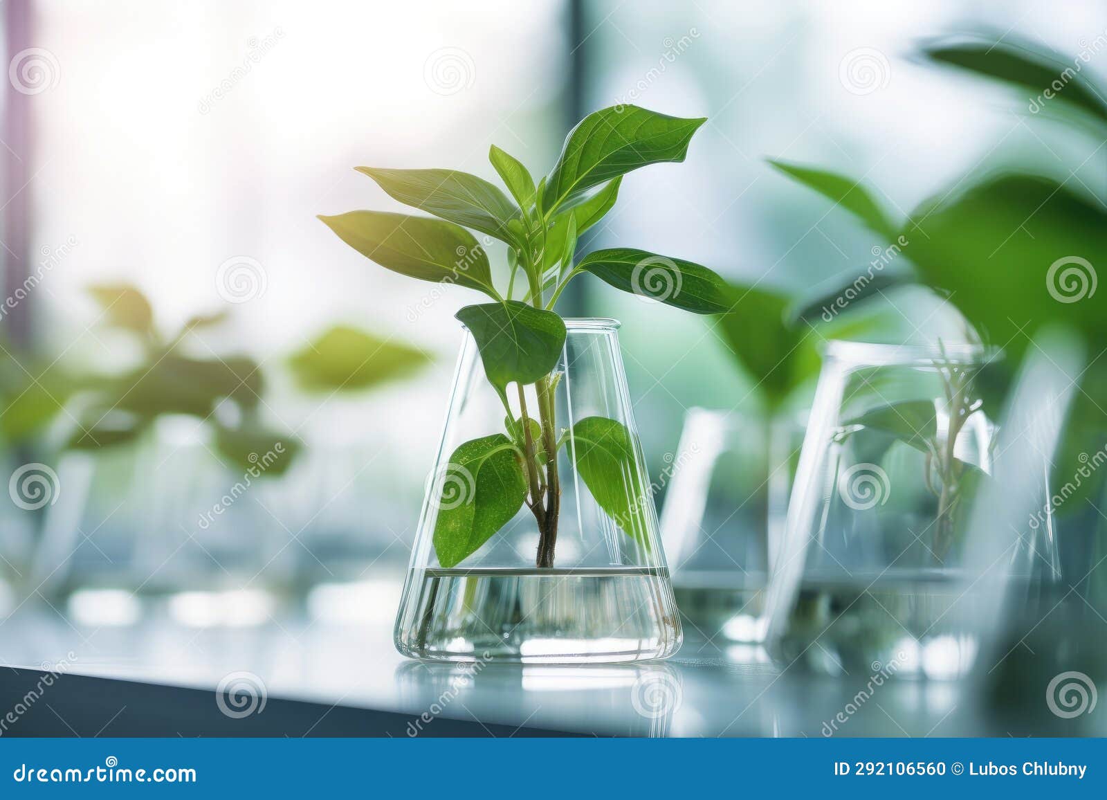 Plant Research, Green Plant in a Glass Jar in a Laboratory. Ecological ...