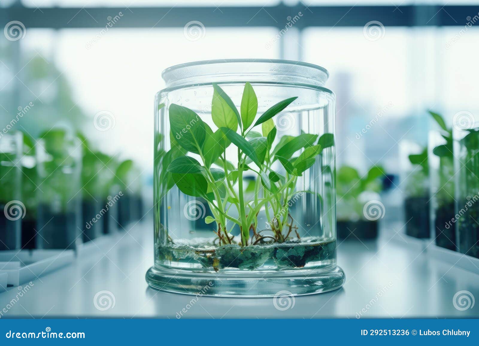 Plant Research, Green Plant in a Glass Jar in a Laboratory. Ecological ...