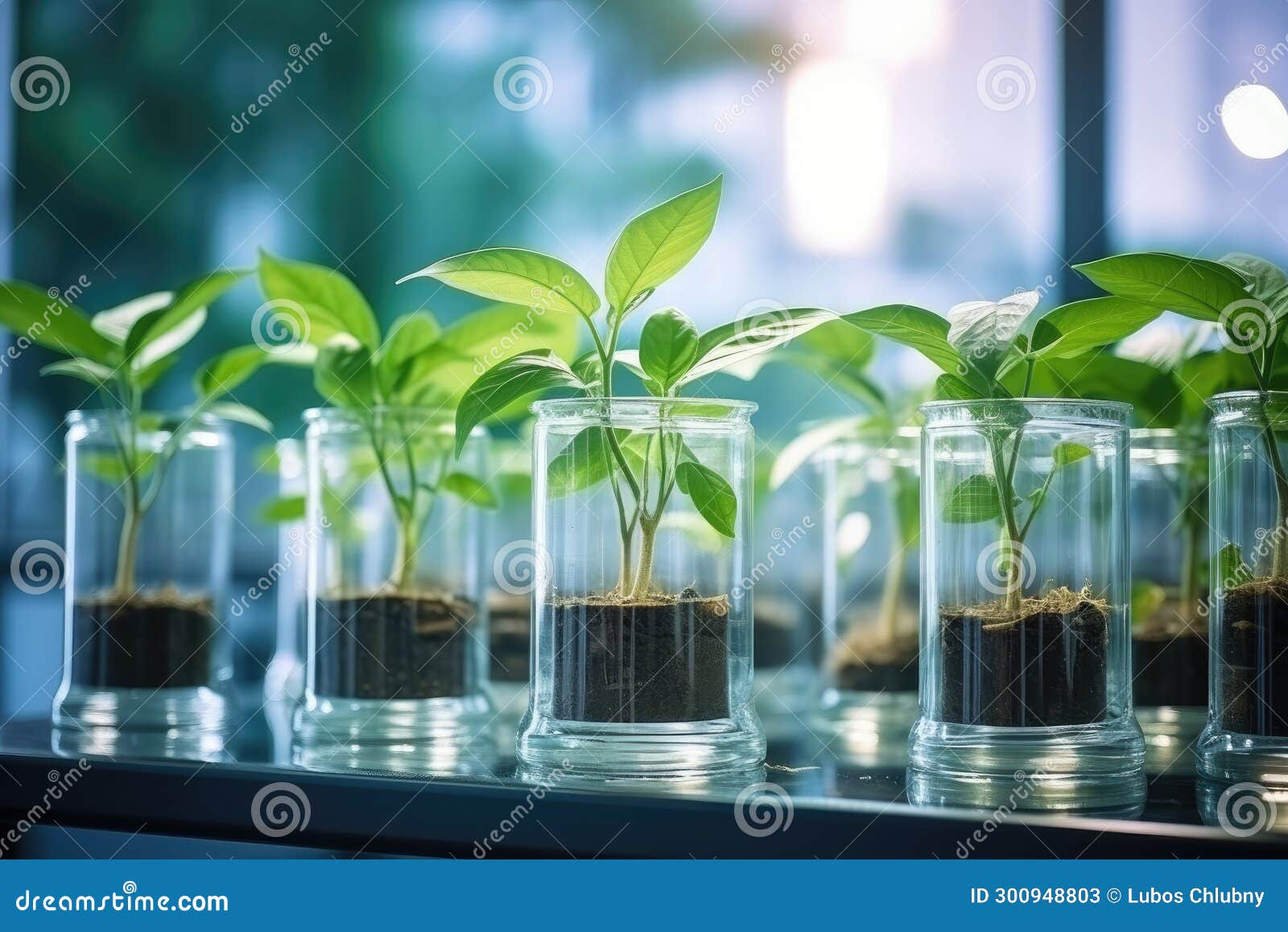 Plant Research, Green Plant in a Glass Jar in a Laboratory. Ecological ...