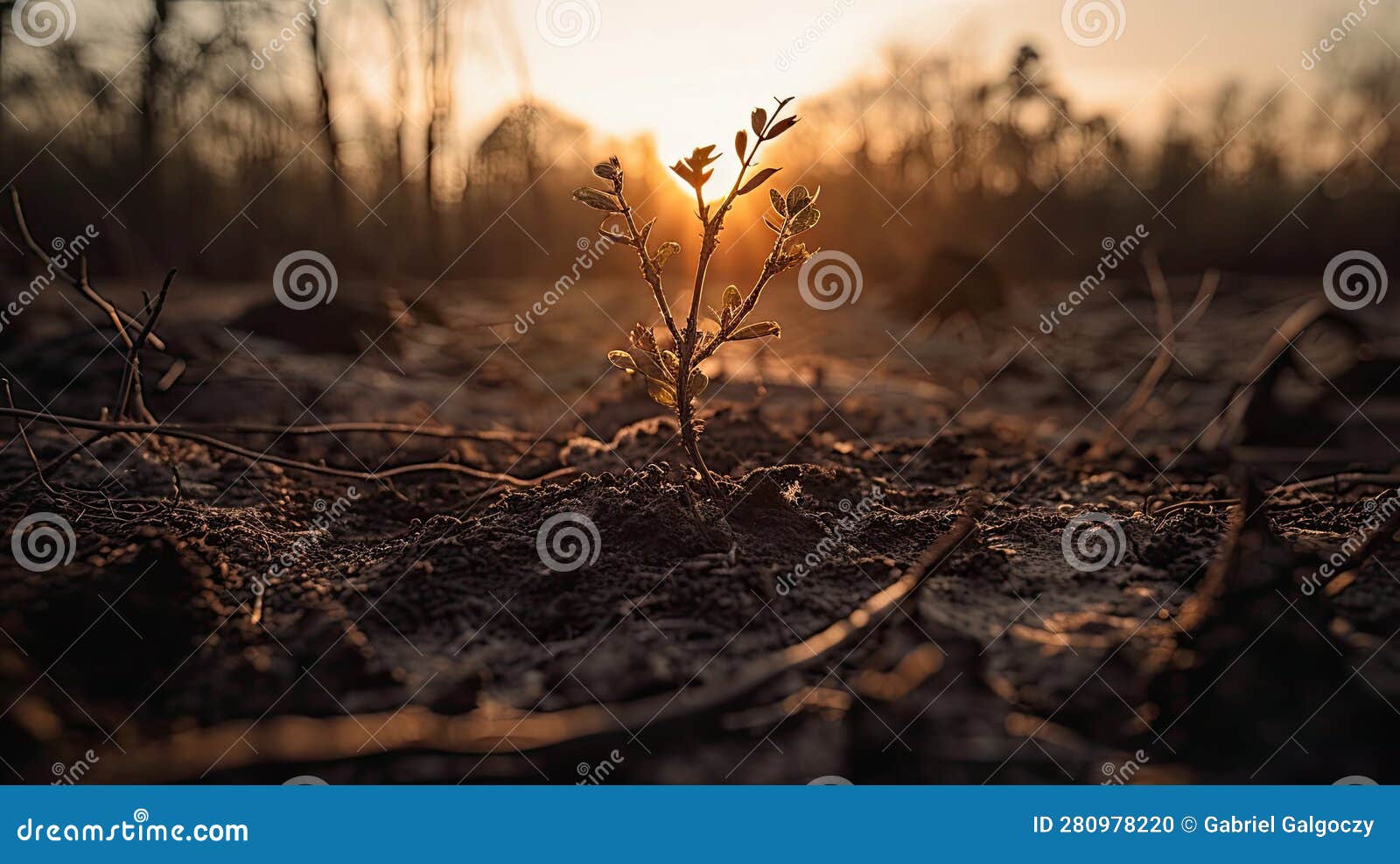Plant Seedling Growing on Dry Soil with Sunlight in the Morning Stock ...