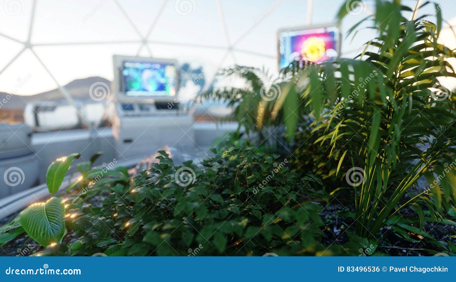 Plant in the Space Sci-fi Laboratory. Life on Mars, Alien Planet. 3d ...