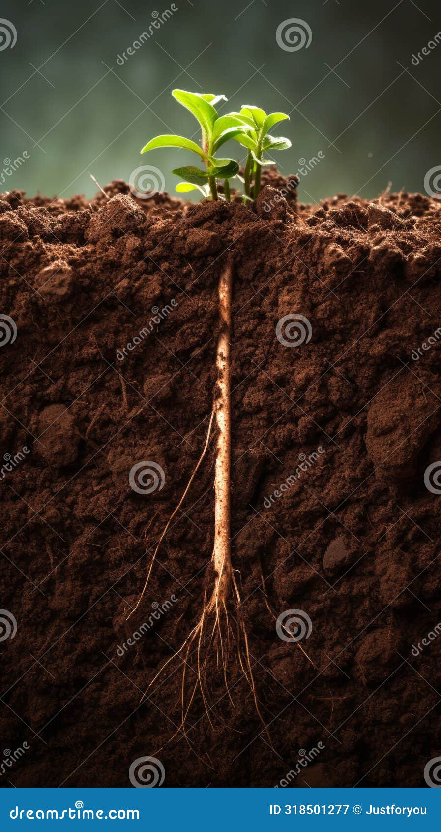 Plant Sprout and Roots in Soil Cross-Section. Generative Ai Stock ...