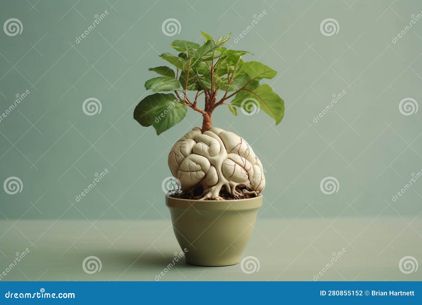 A Plant Sprouting Out of a Brain, Generative AI Stock Illustration ...