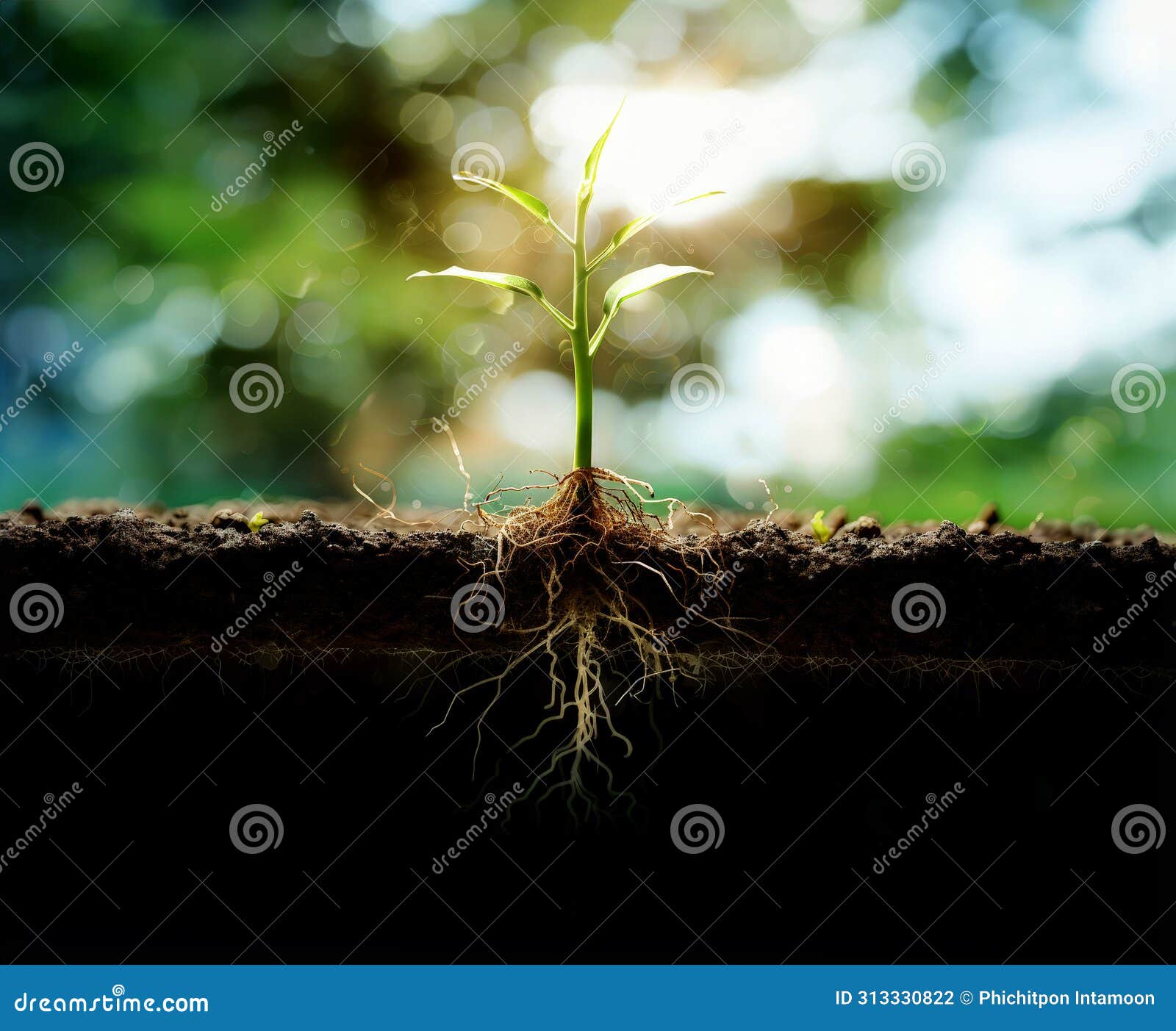 A Plant with a Strong Root System in the Soil. Ai Generative Stock ...