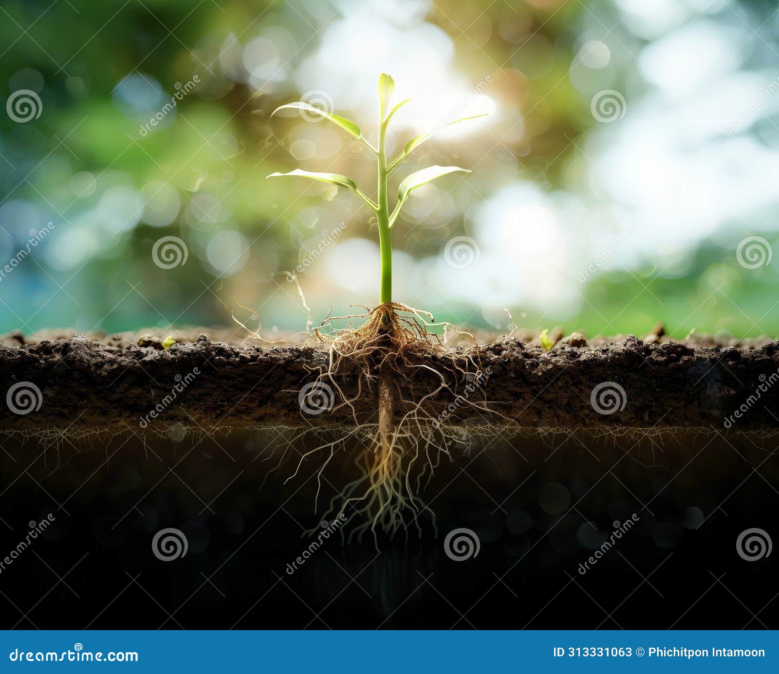 A Plant with a Strong Root System in the Soil. Ai Generative Stock ...