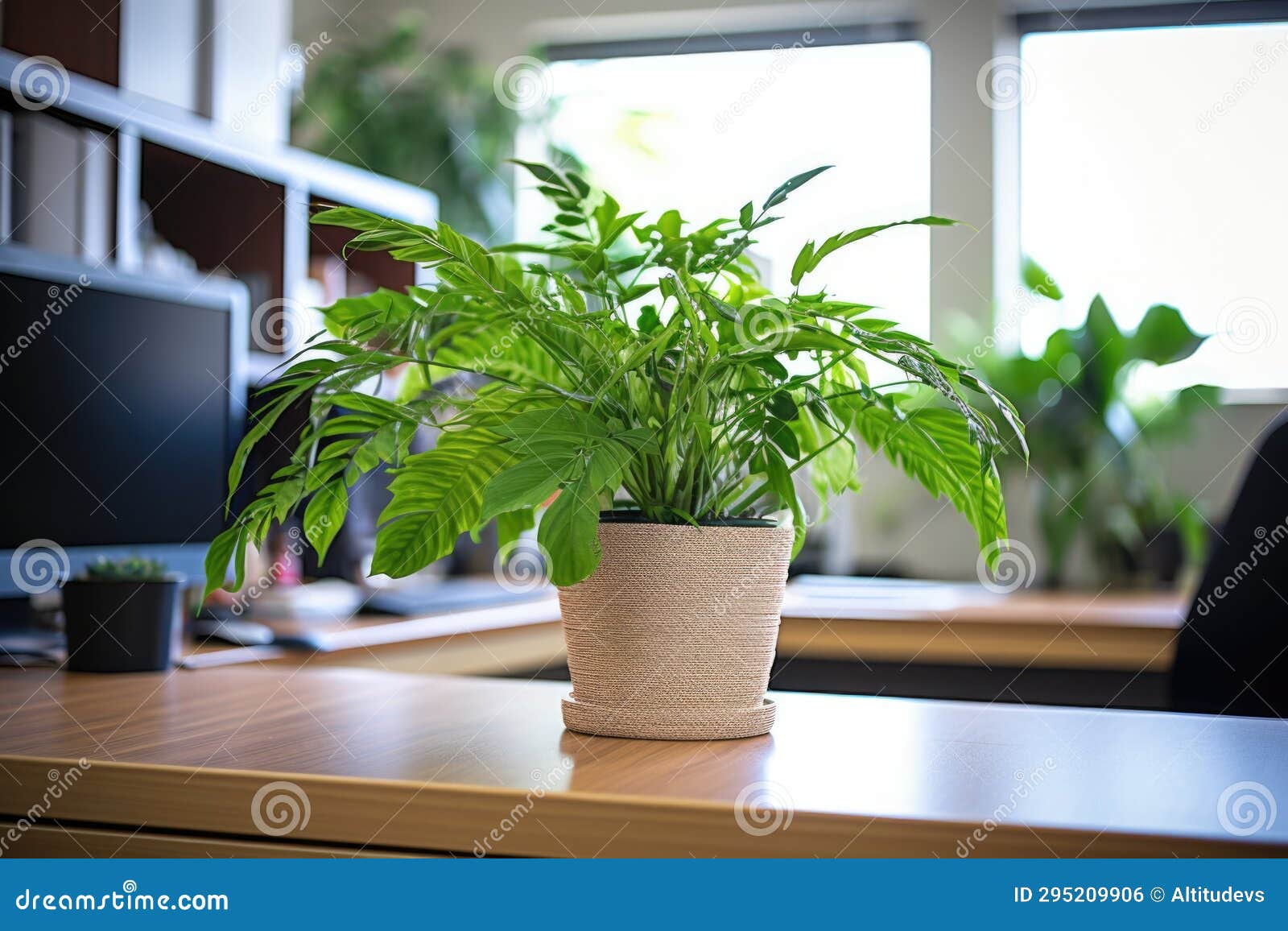 A Plant Thriving on One Desk, the Adjacent Desk with a Wilting Plant ...