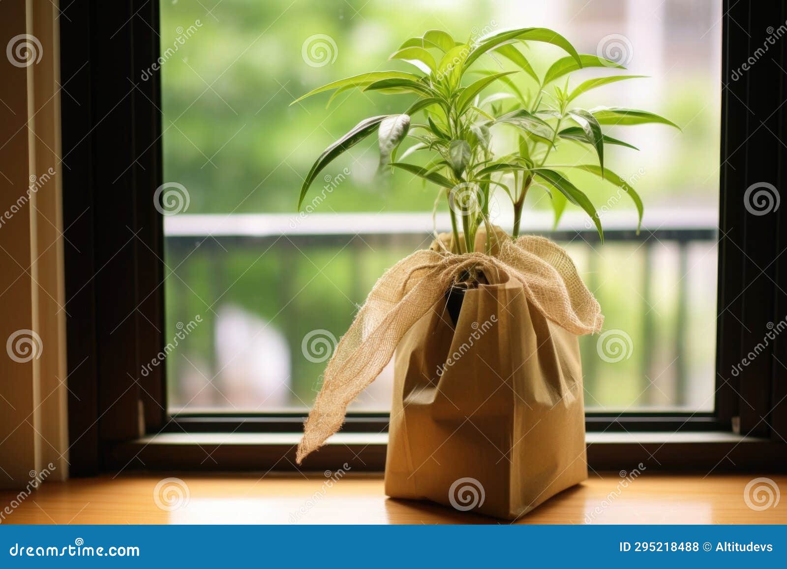 Plant Wrapped in Brown Paper by a Window Stock Photo - Image of ...