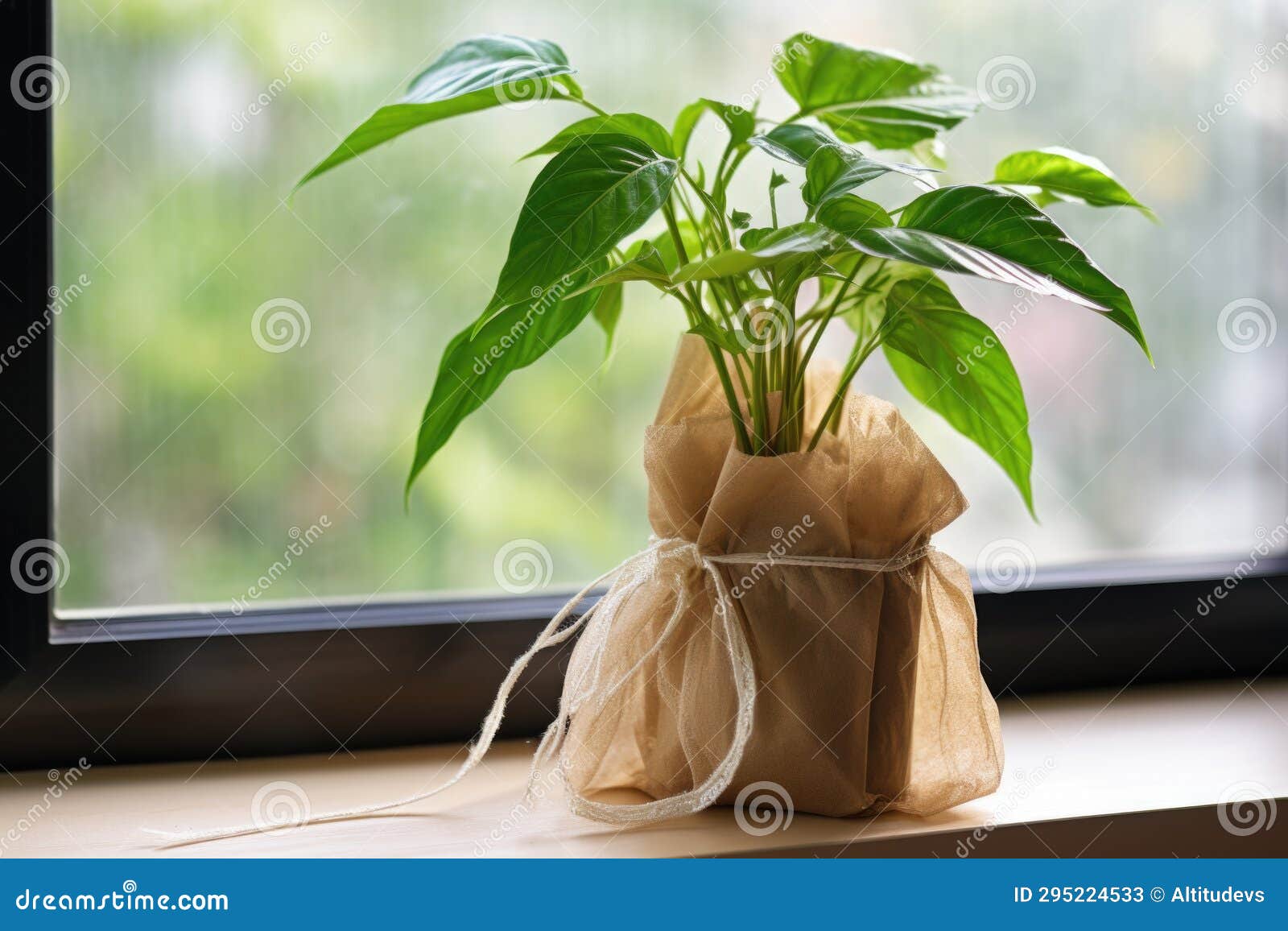 Plant Wrapped in Brown Paper by a Window Stock Image - Image of organic ...