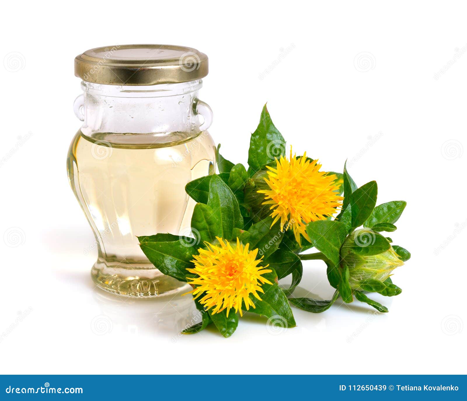 Planta Del Alazor Con Aceite En La Botella Imagen de archivo - Imagen ...