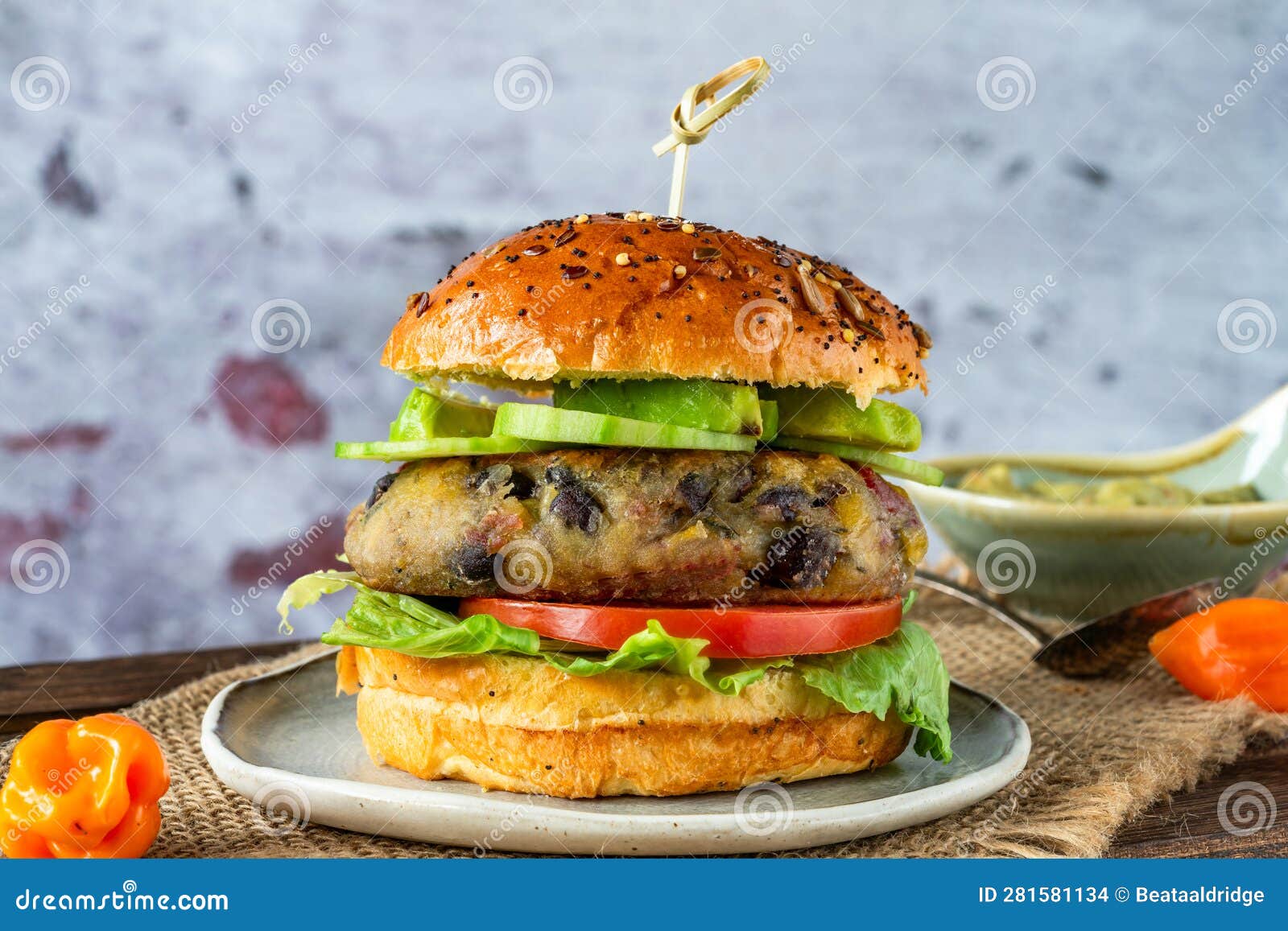 Plantain and bean burger stock photo. Image of grilled - 281581134