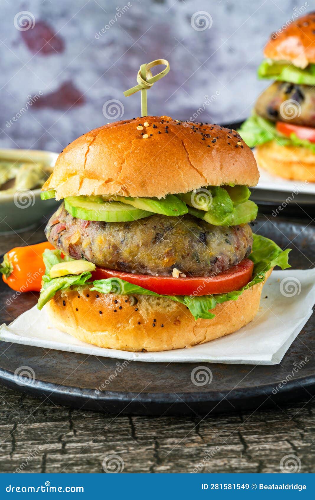Plantain and bean burger stock image. Image of burger - 281581549