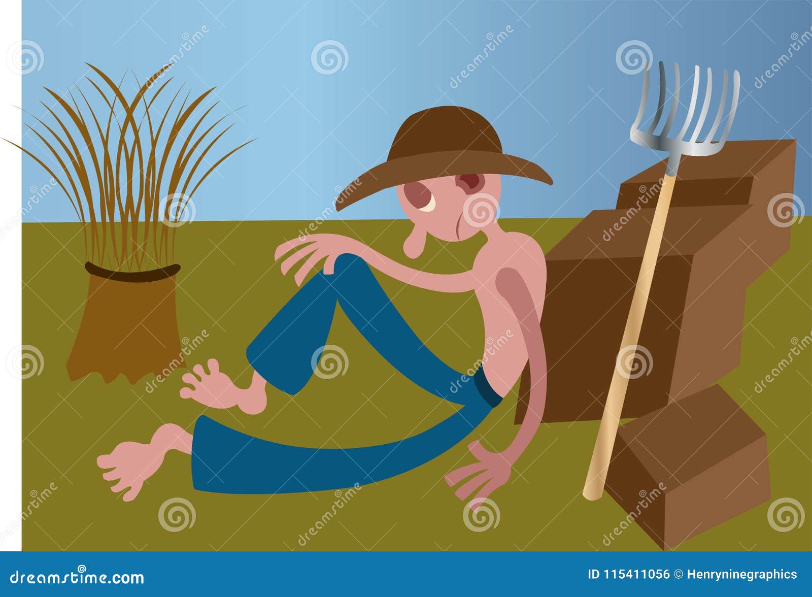 Farmer Resting Sitting By The Haystack Vector Illustration On A White ...
