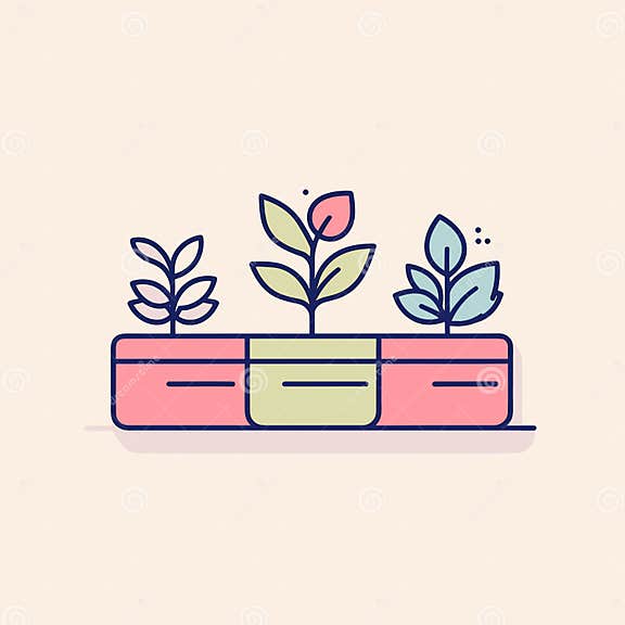 Vector of a Flat Icon Vector of a Planter with Three Plants Growing Out ...