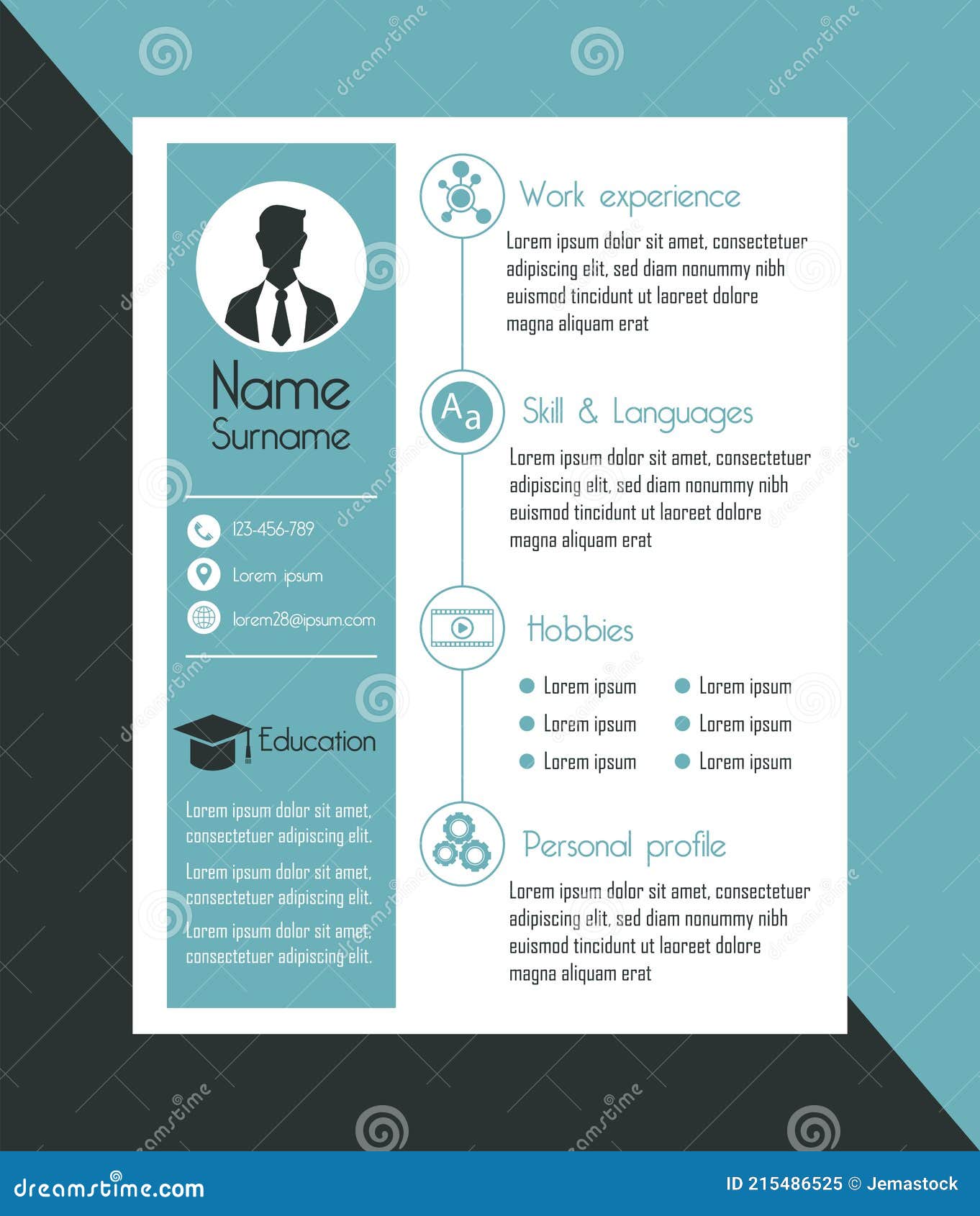 Plantilla cv man ilustración del vector. Ilustración de modelo - 215486525