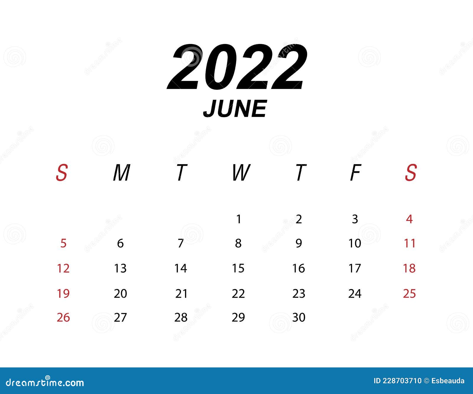 Plantilla De Calendario 2022 De Junio Ilustración del Vector ...