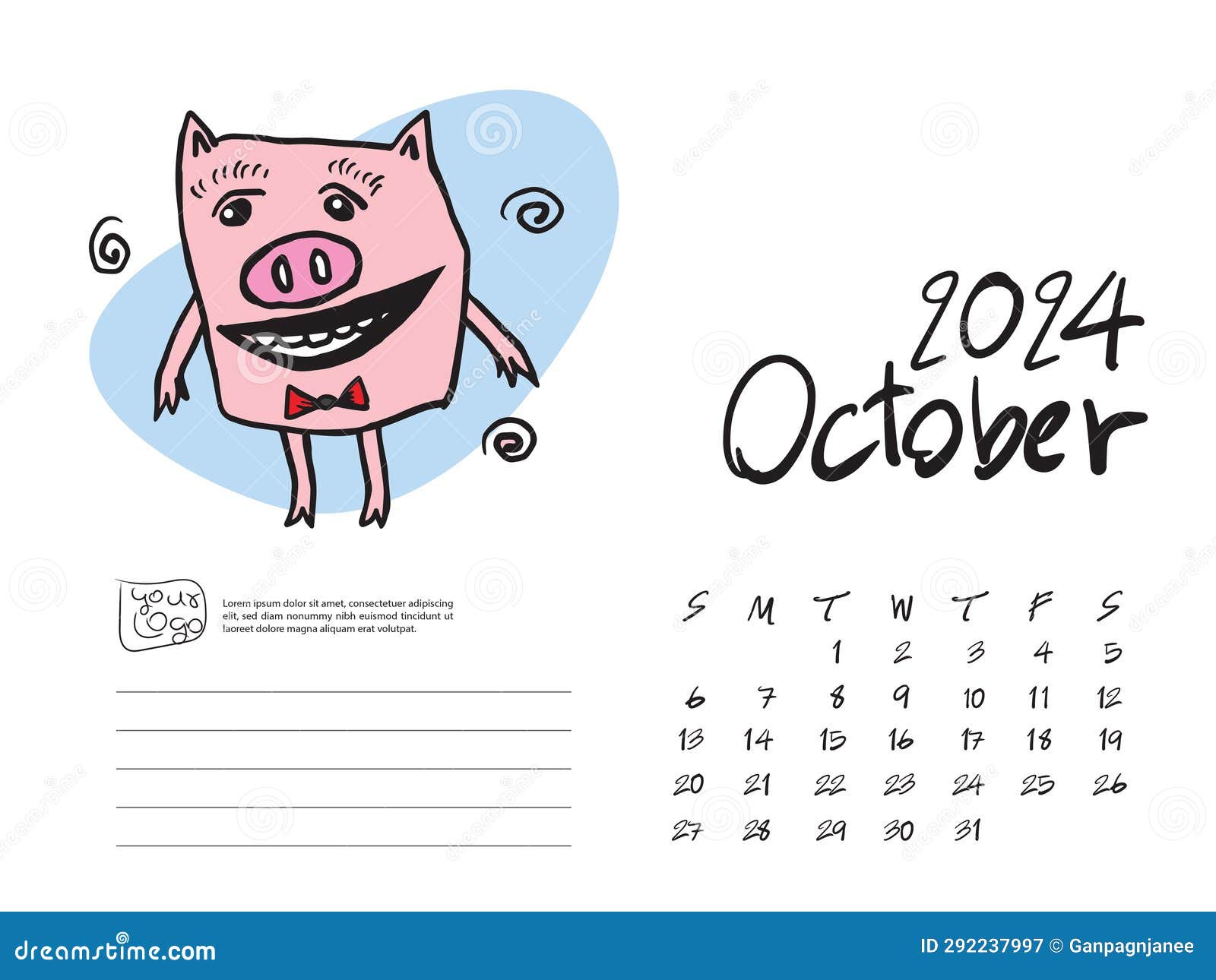 Plantilla De Diseño De Calendario 2024 Con Ilustración De Vector Lindo ... Plantilla De Diseño De Calendario 2024 Con Ilustración De Vector Lindo ...