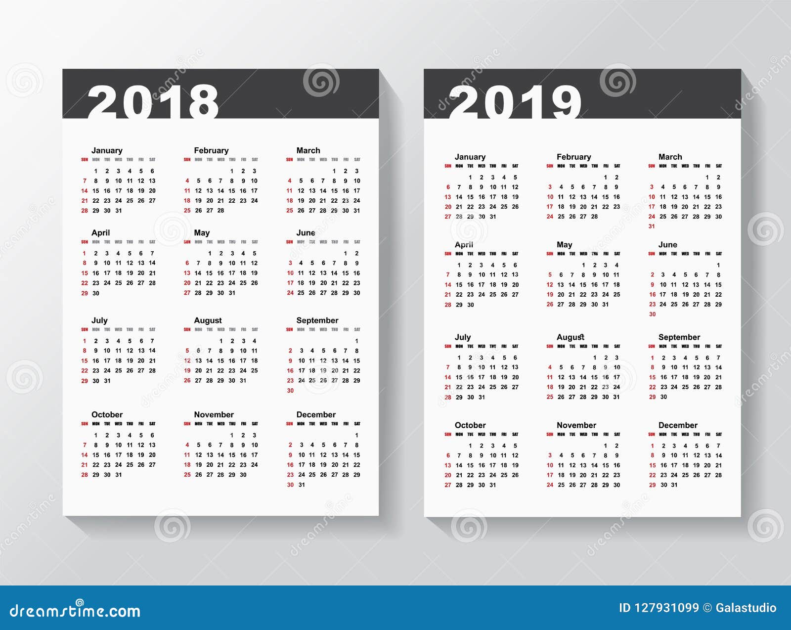 Plantilla Del Calendario Para 2018 Y 2019 Stock de ilustración ...