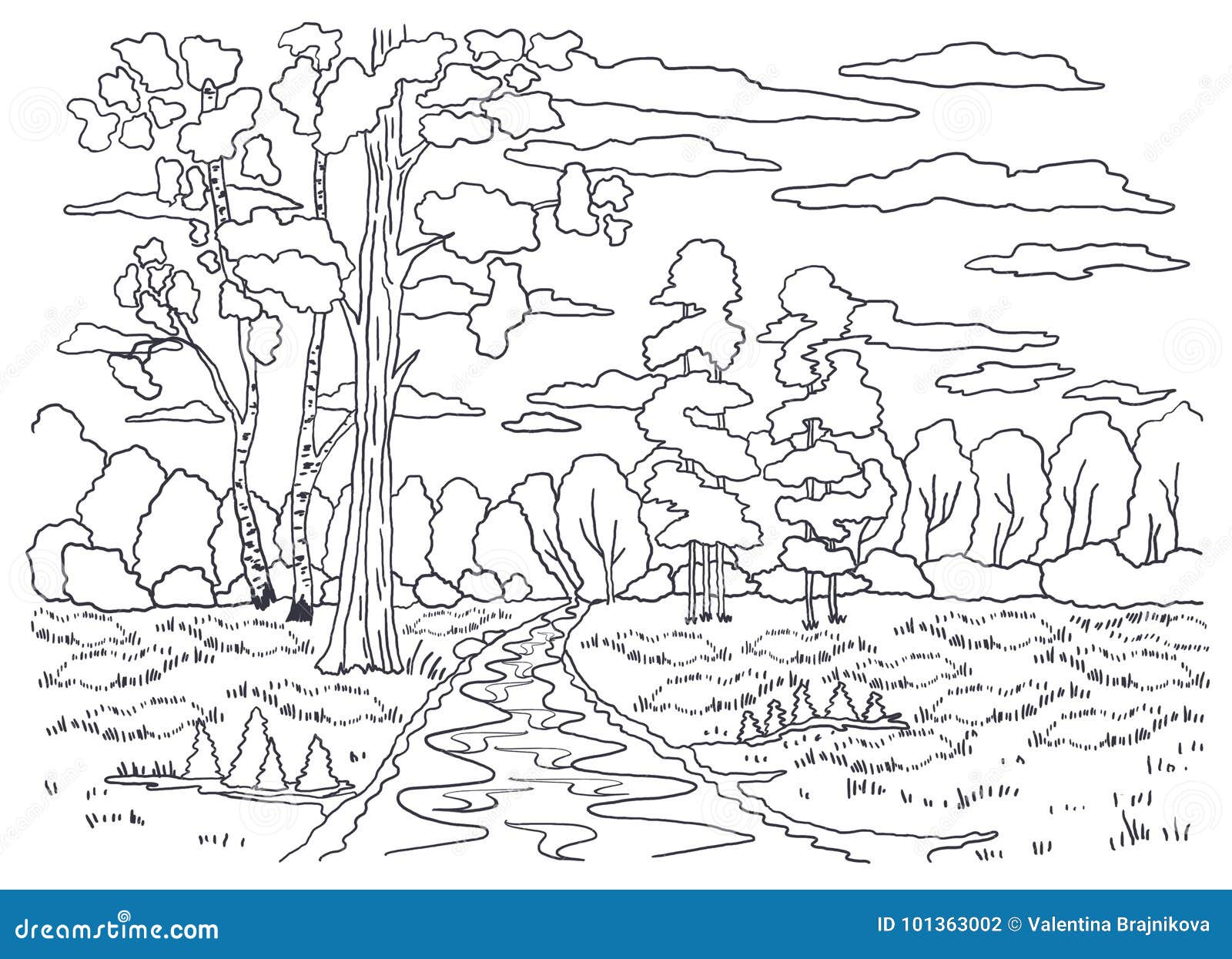 Plantilla Para Colorear Pintura De Paisaje Bosque, árboles, Abedul ... Plantilla Para Colorear Pintura De Paisaje Bosque, árboles, Abedul ...