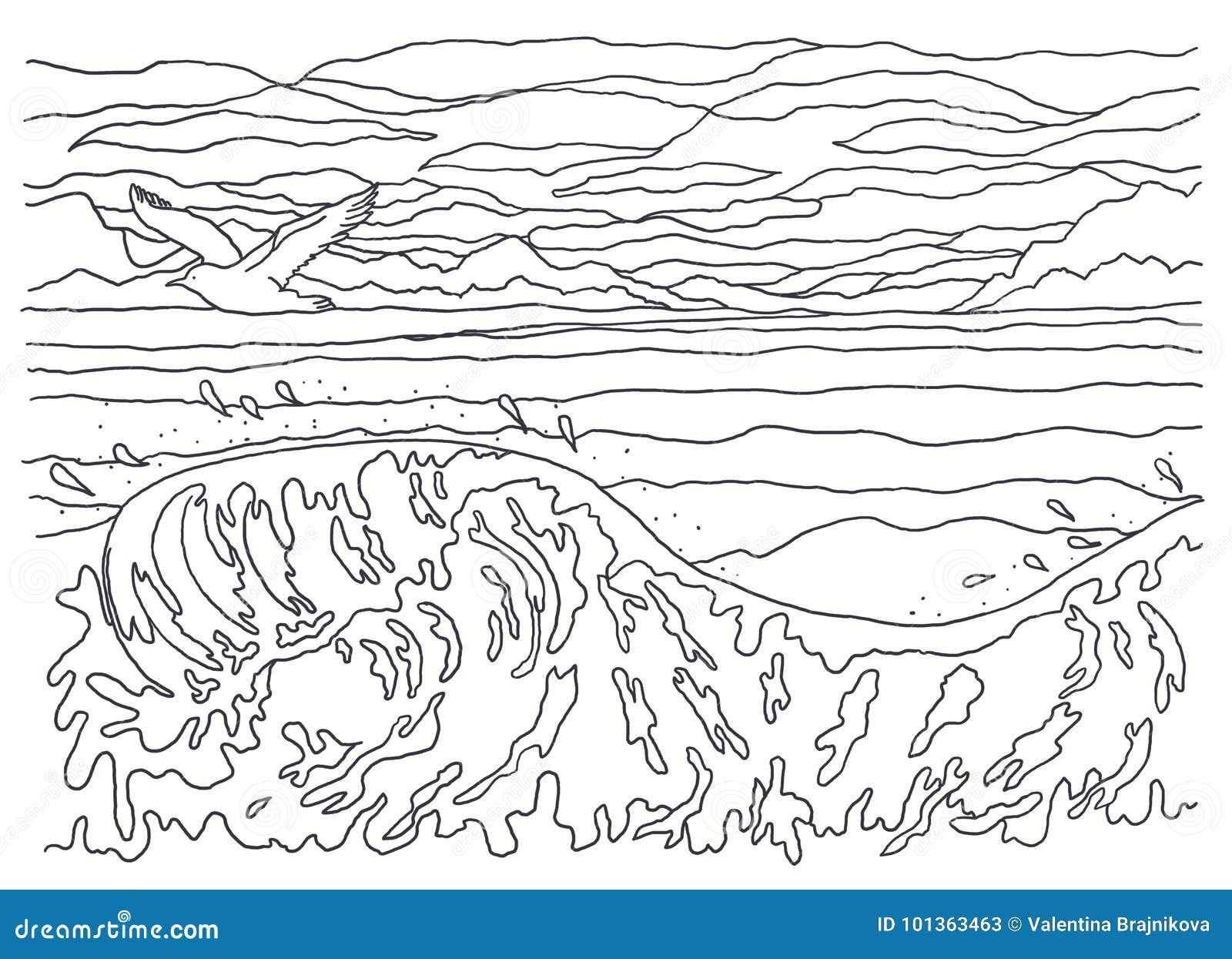 Plantilla Para Colorear Pintura De Paisaje Mar, Ondas, Pájaro, Gaviota ... Plantilla Para Colorear Pintura De Paisaje Mar, Ondas, Pájaro, Gaviota ...