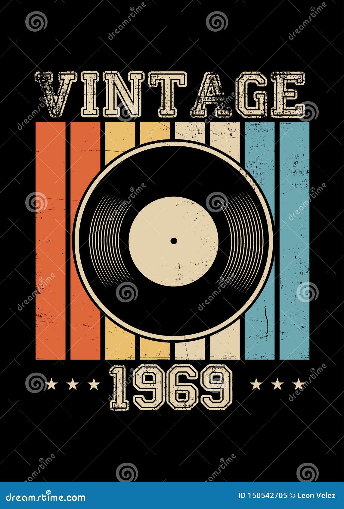 Vintage 1969 Vinyl Retro Poster Apparel Distressed Stock Vector ...