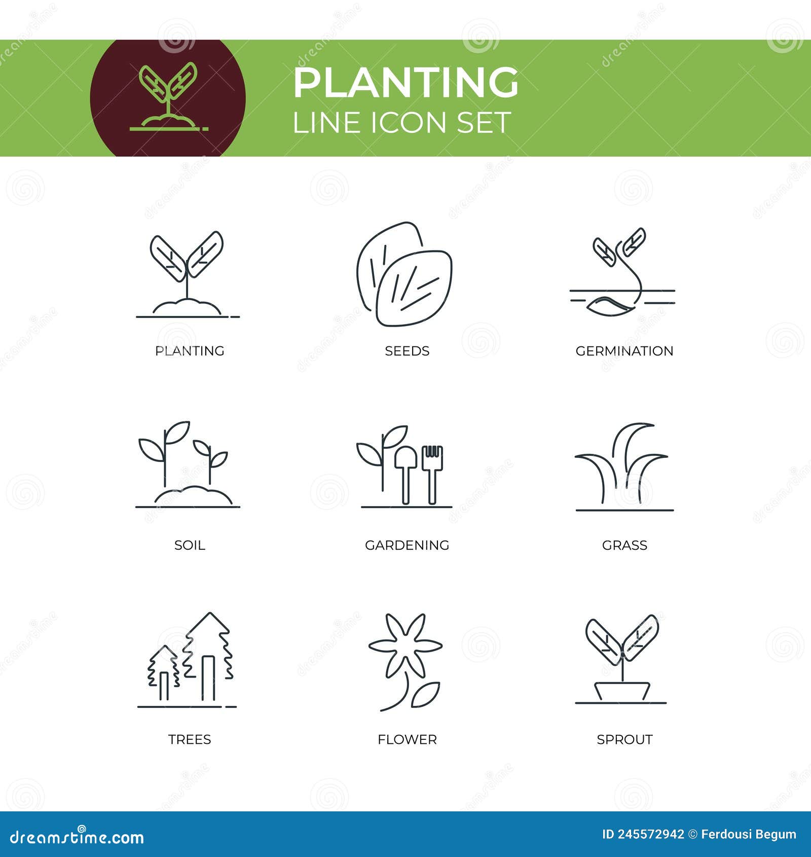 Planting Line Icons Collection. Sowing, Cultivating, Digging ...