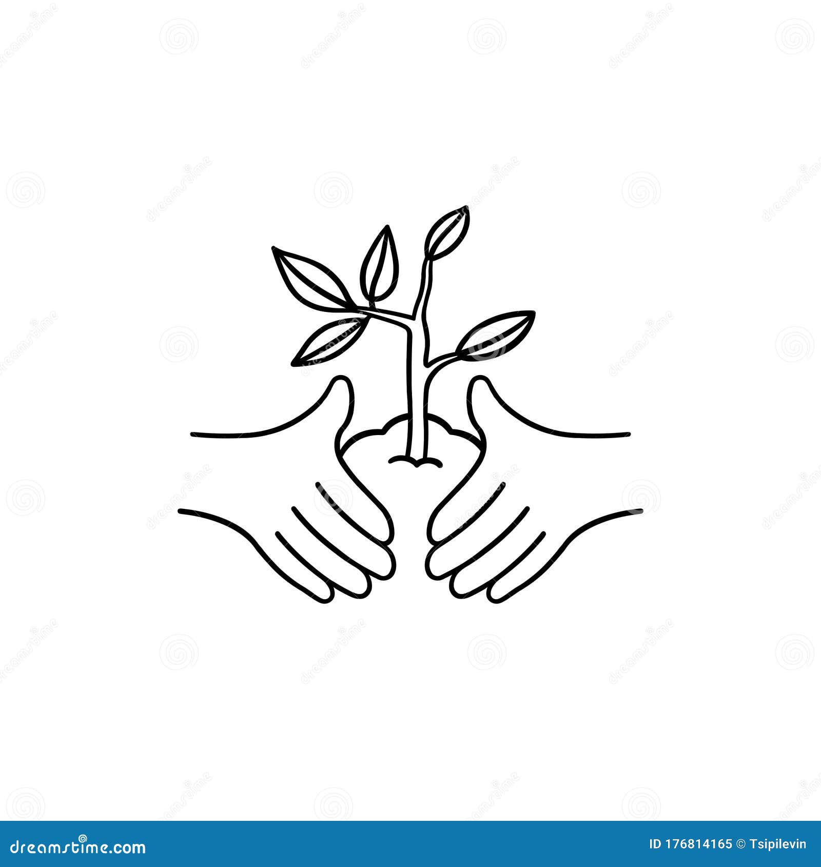 Planting a Young Tree Outline Illustration Stock Illustration ...
