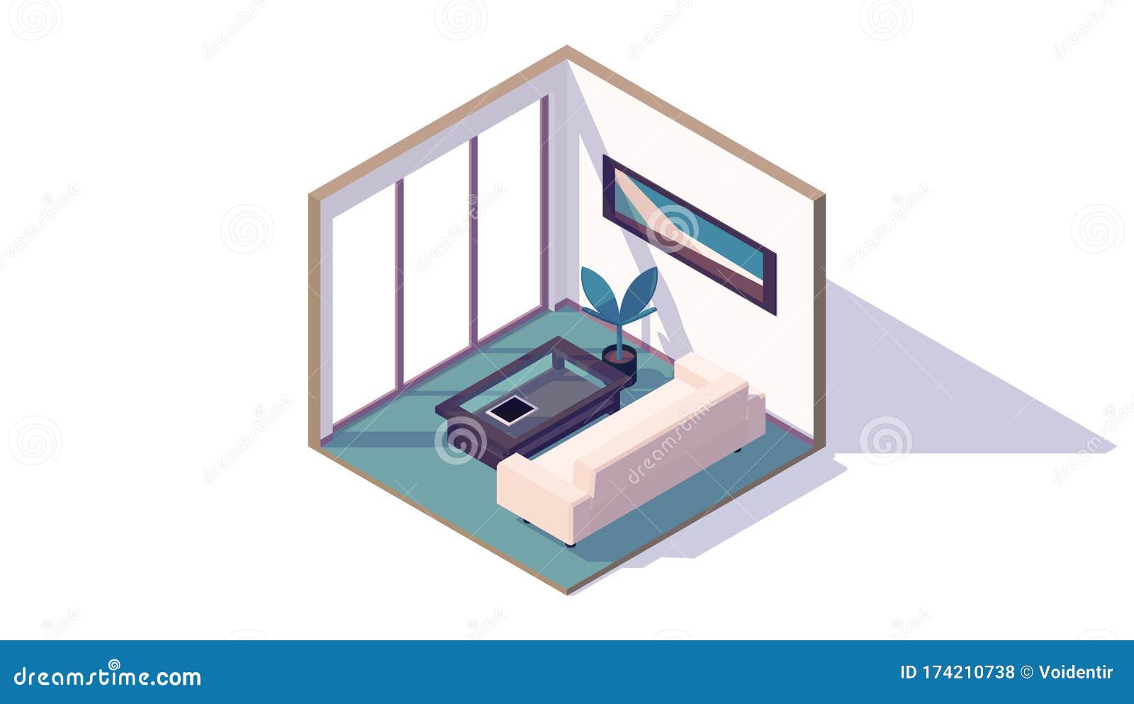 Isometric Living Room with Large Window Stock Vector - Illustration of ...